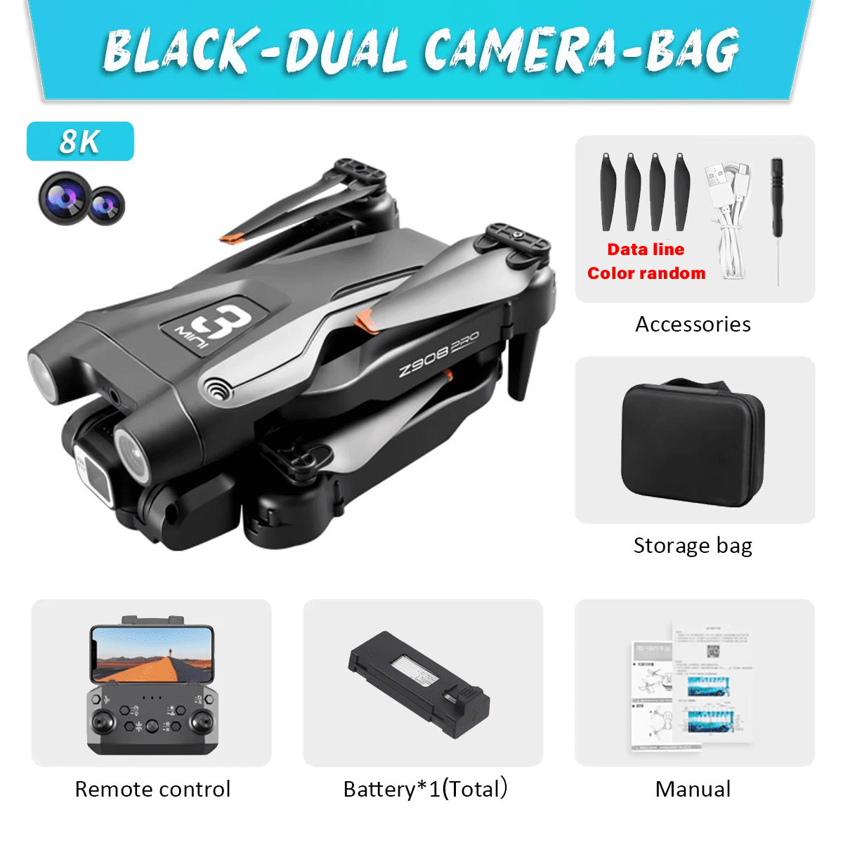 Z908 Pro Max Drone Professional Brushless Motor 8K GPS Dual HD Aerial Photography FPV Obstacle ...