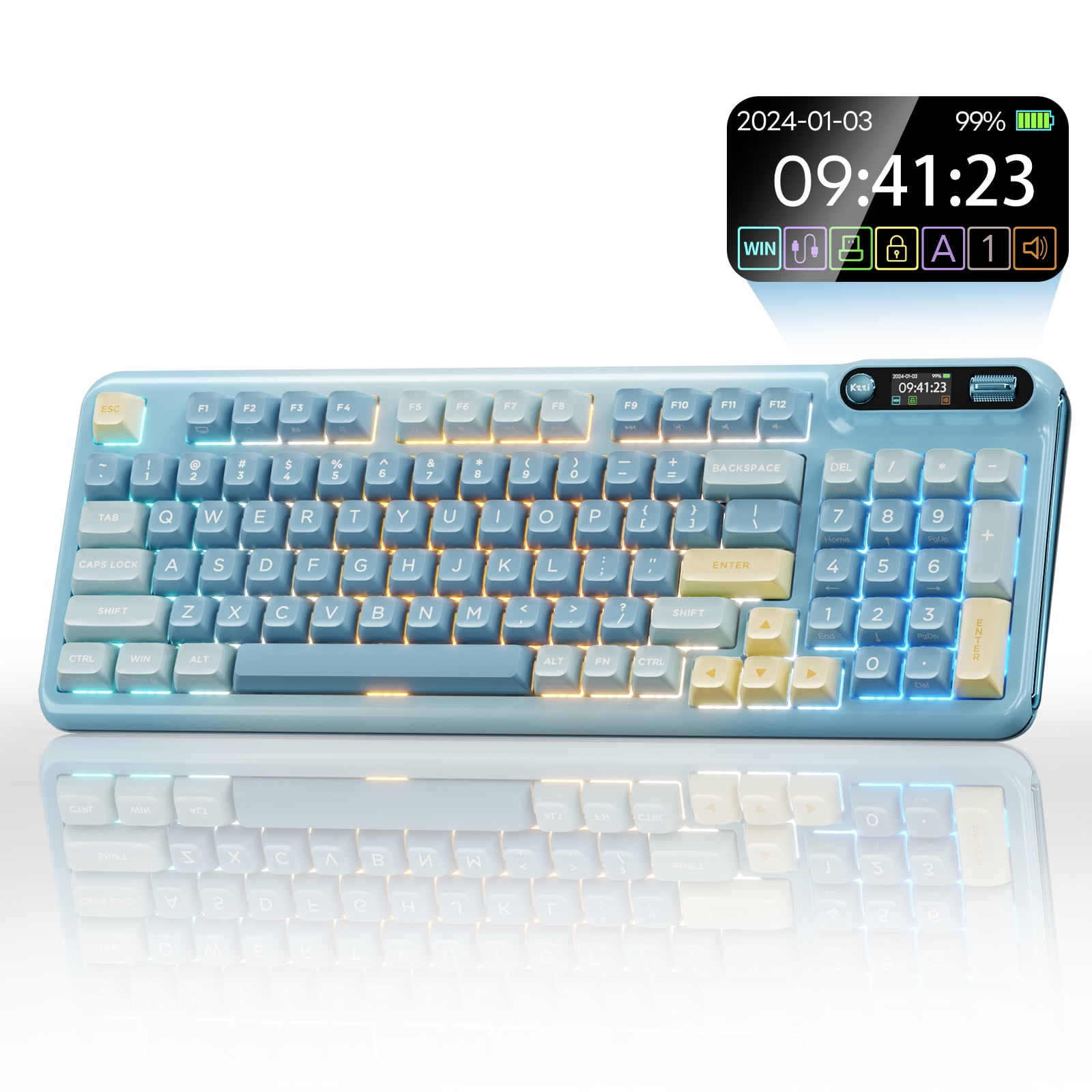 Z98 Wireless Computer Keyboard - 94 Keys Hot Swappable Mechanical Keyboard with Display & Knob ...
