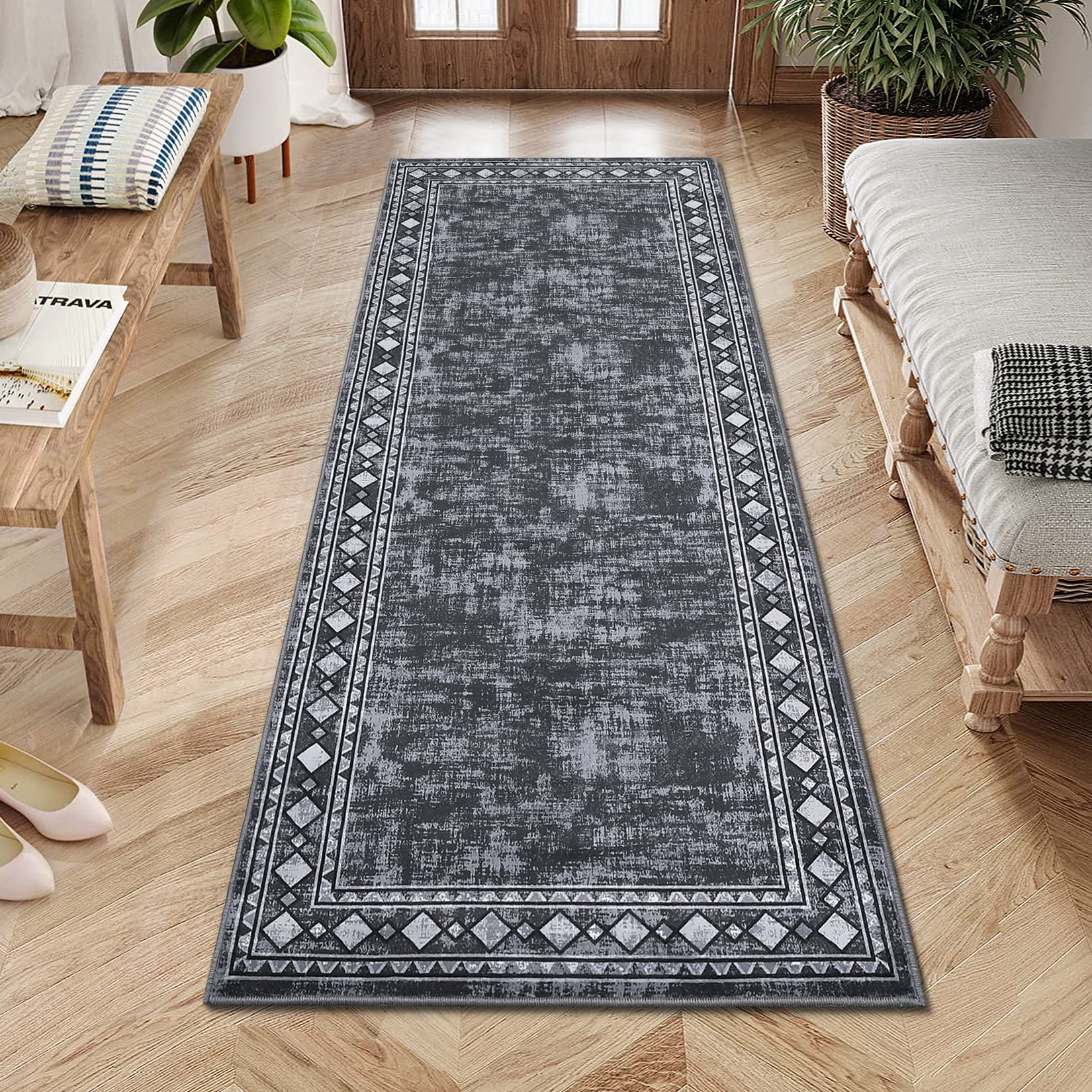 ZACOO 2x6 Modern Bordered Hallway Runner Rug Washable Rug Soft Non-Slip ...
