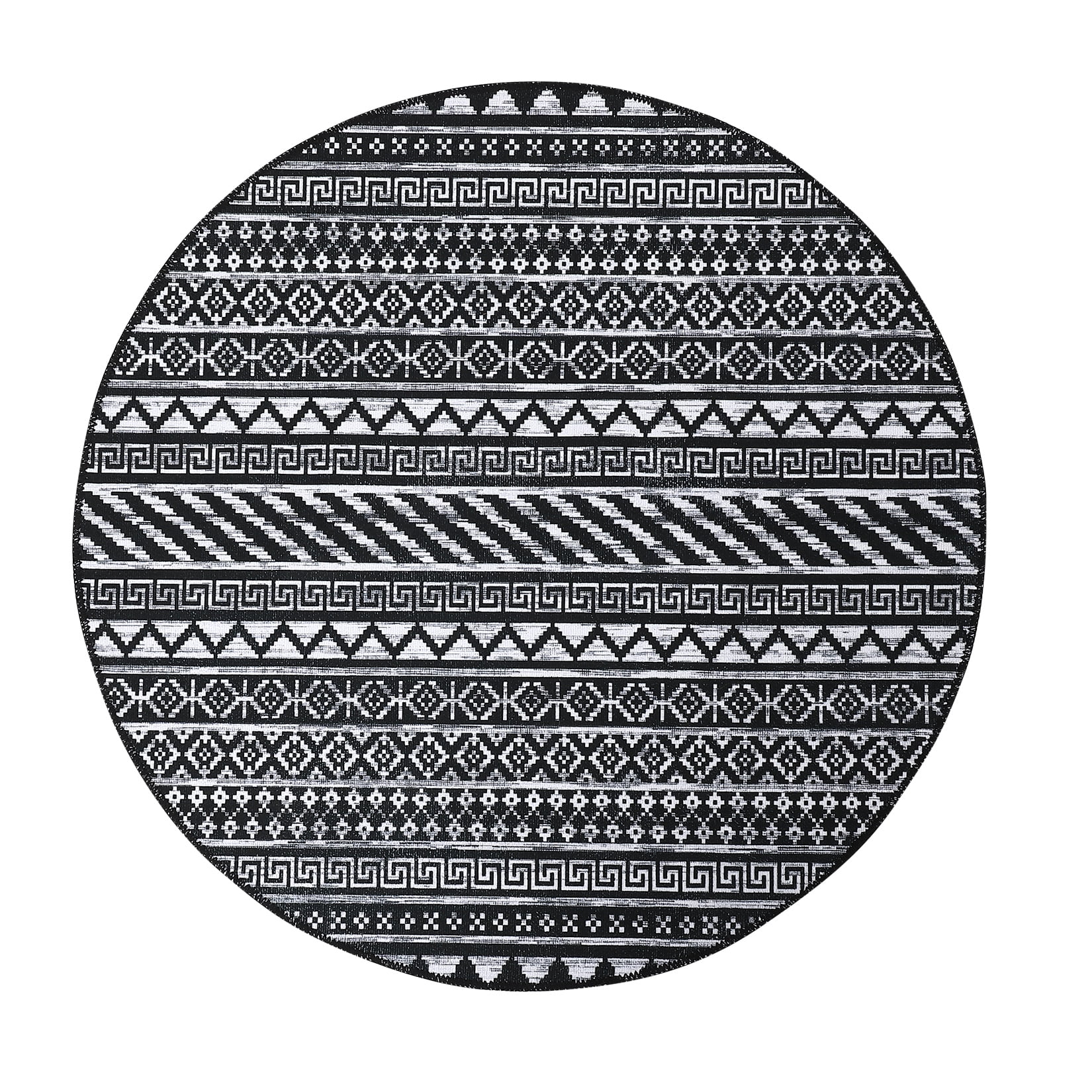 ZACOO 3' x 3' Black Round Chenille Bohemian Area Rug Moroccan Geometric ...