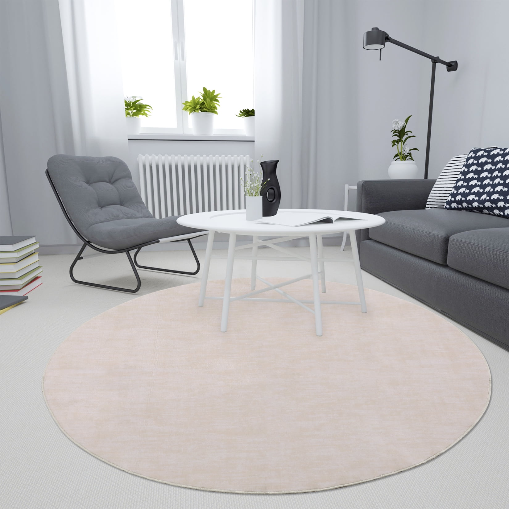 ZACOO 3' x 3' Modern Rug Washable Round Area Rug Solid Textured Indoor ...