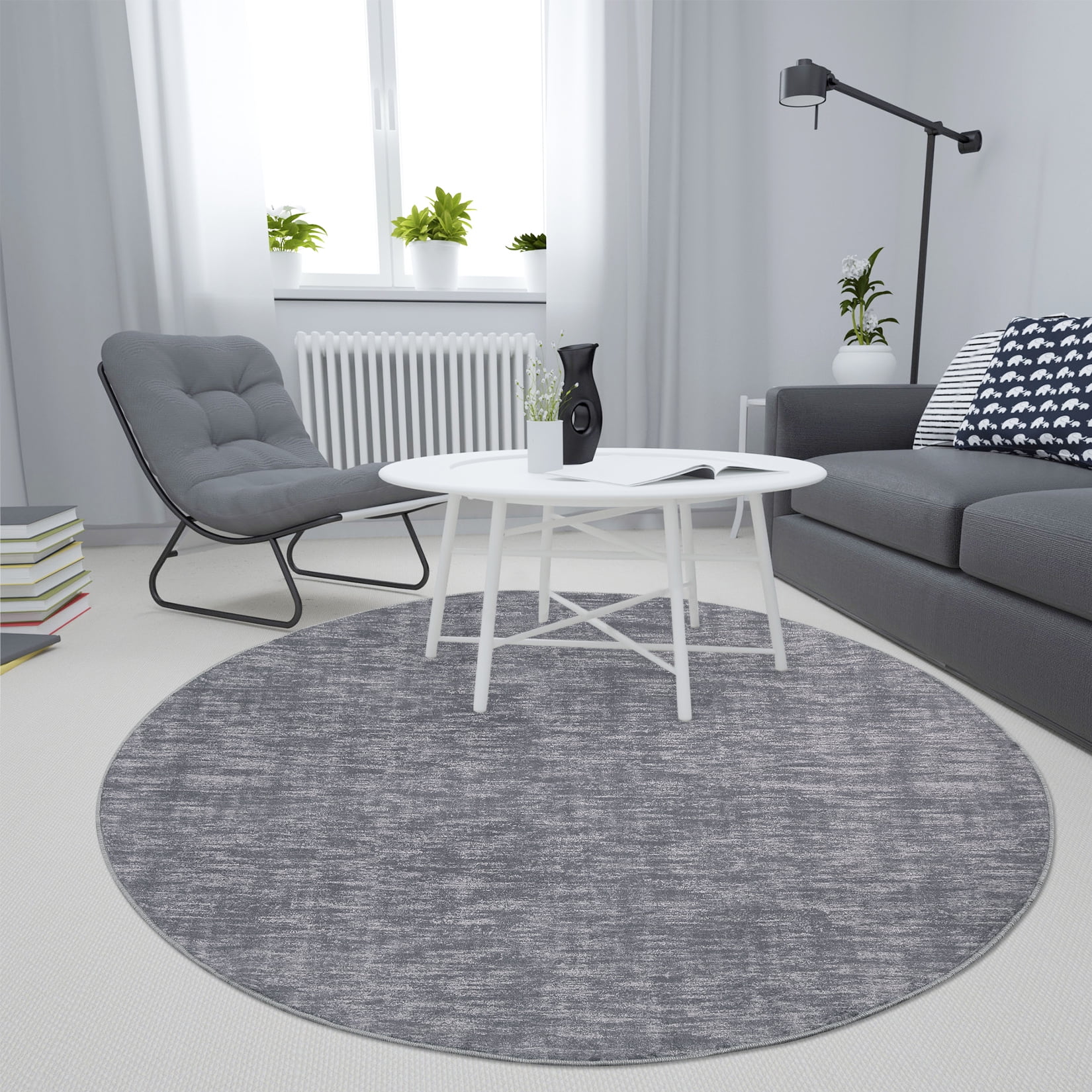 ZACOO 4' x 4' Modern Rug Washable Round Area Rug Solid Textured Indoor ...