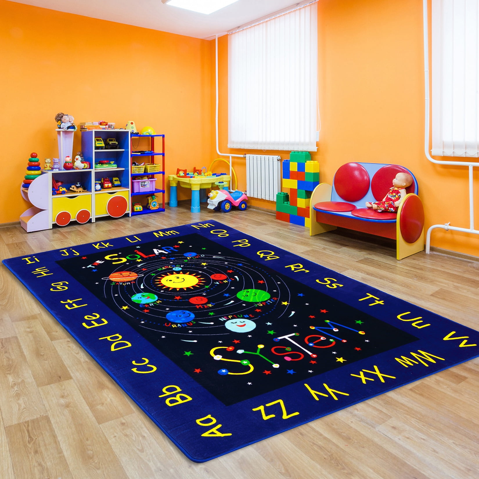 ZACOO 5'x7' Kids Play Rug ABC Educational Rug Galaxy Planets Solar ...