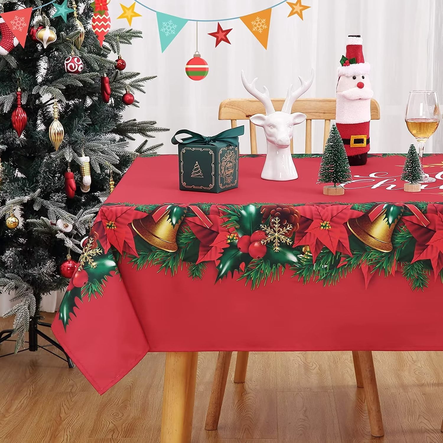 ZACOO 54"x70" Red Christmas Tablecloth Xmas Wreath Pattern Tablecover ...