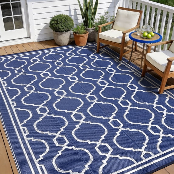 ZACOO 9'x12' Geometric Trellis Outdoor Rug, Waterproof UV Resistant ...