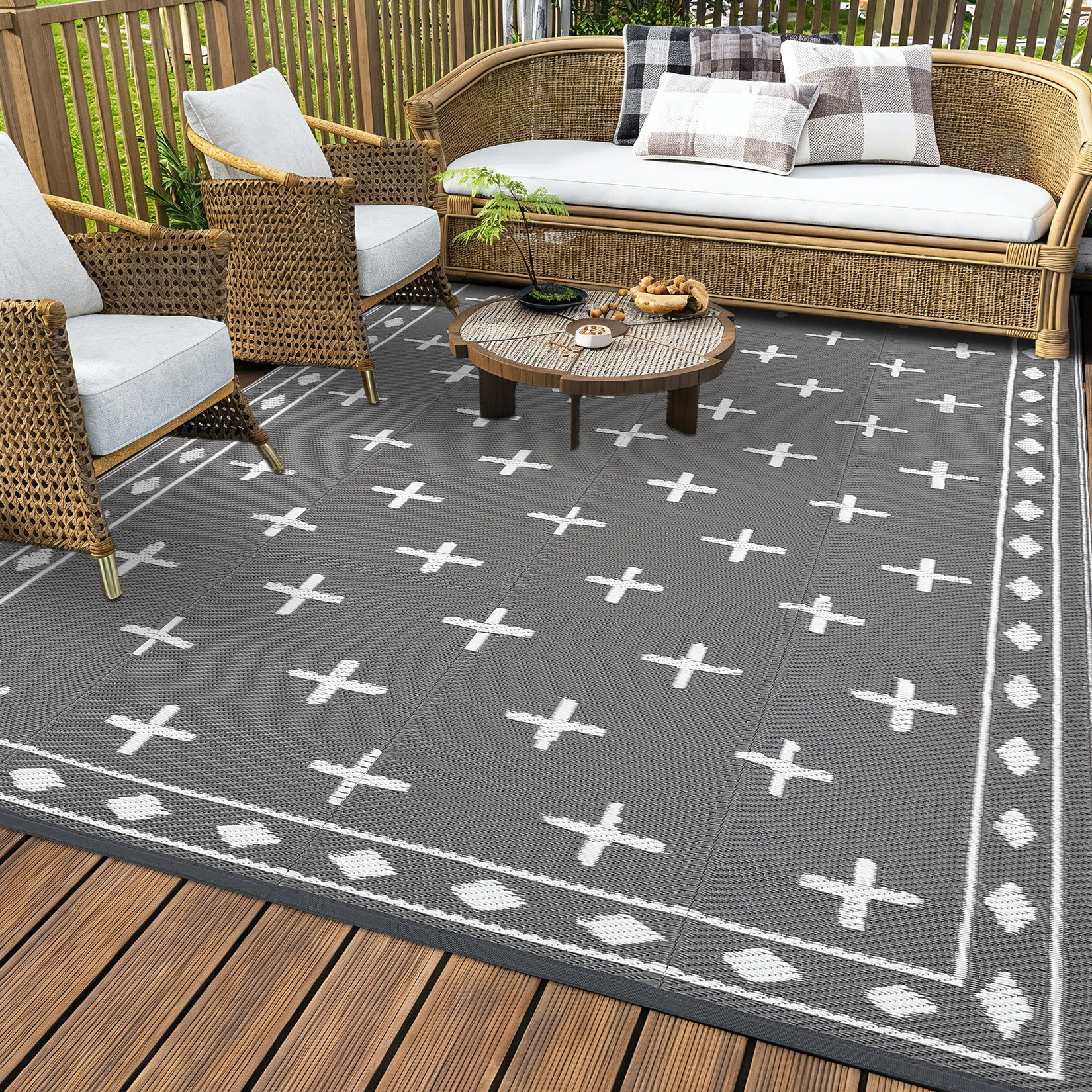 ZACOO 9'x18' Cross Motif Outdoor Rug, Waterproof UV Resistant Patio ...