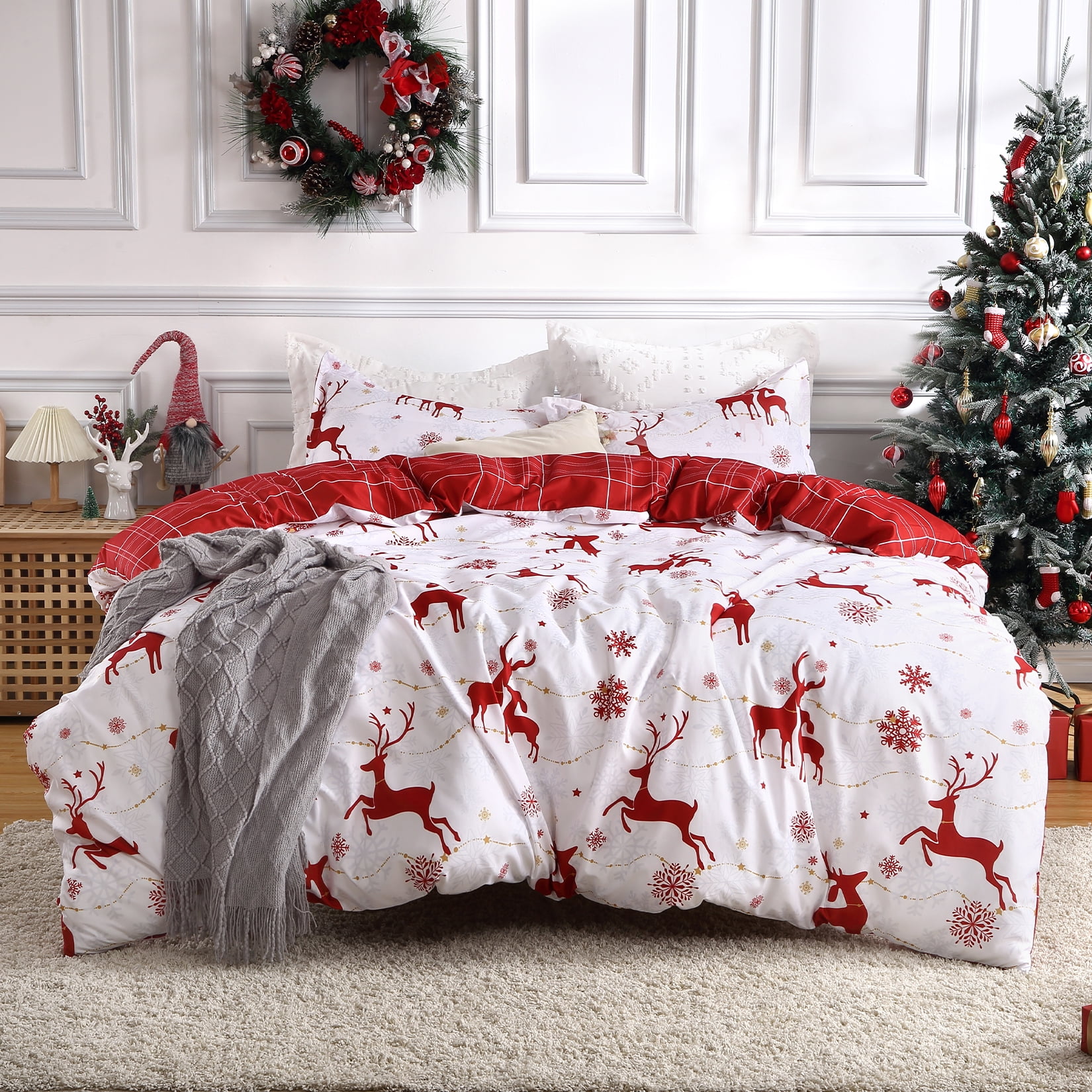 ZACOO Christmas Comforter Cover Set Queen Reversible Printed Holiday ...