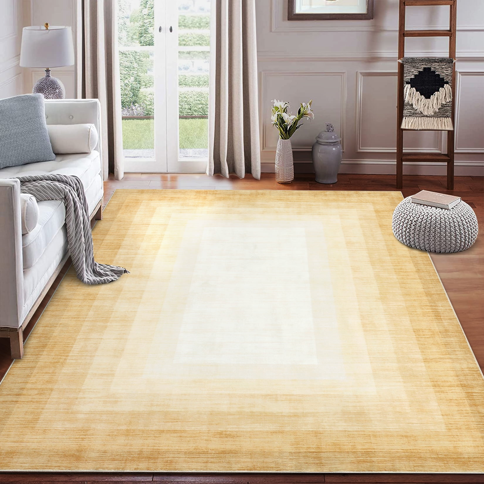 ZACOO Ombre Rug Modern Bordered Area Rug for Living Room Bedroom Border ...