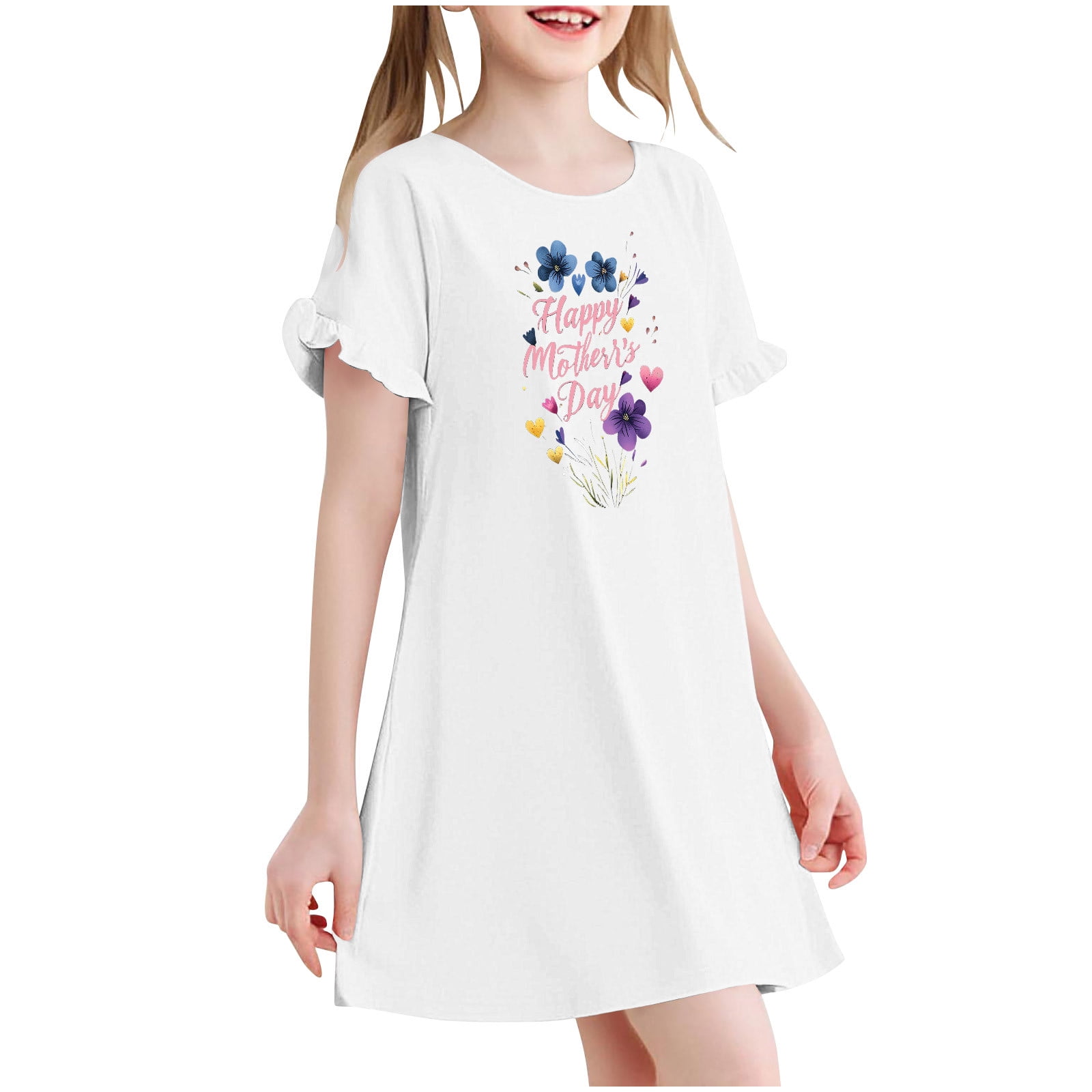 ZACPNCV Cotton Nightgowns Girls Sleep Shirts Pajamas Short Sleeve ...