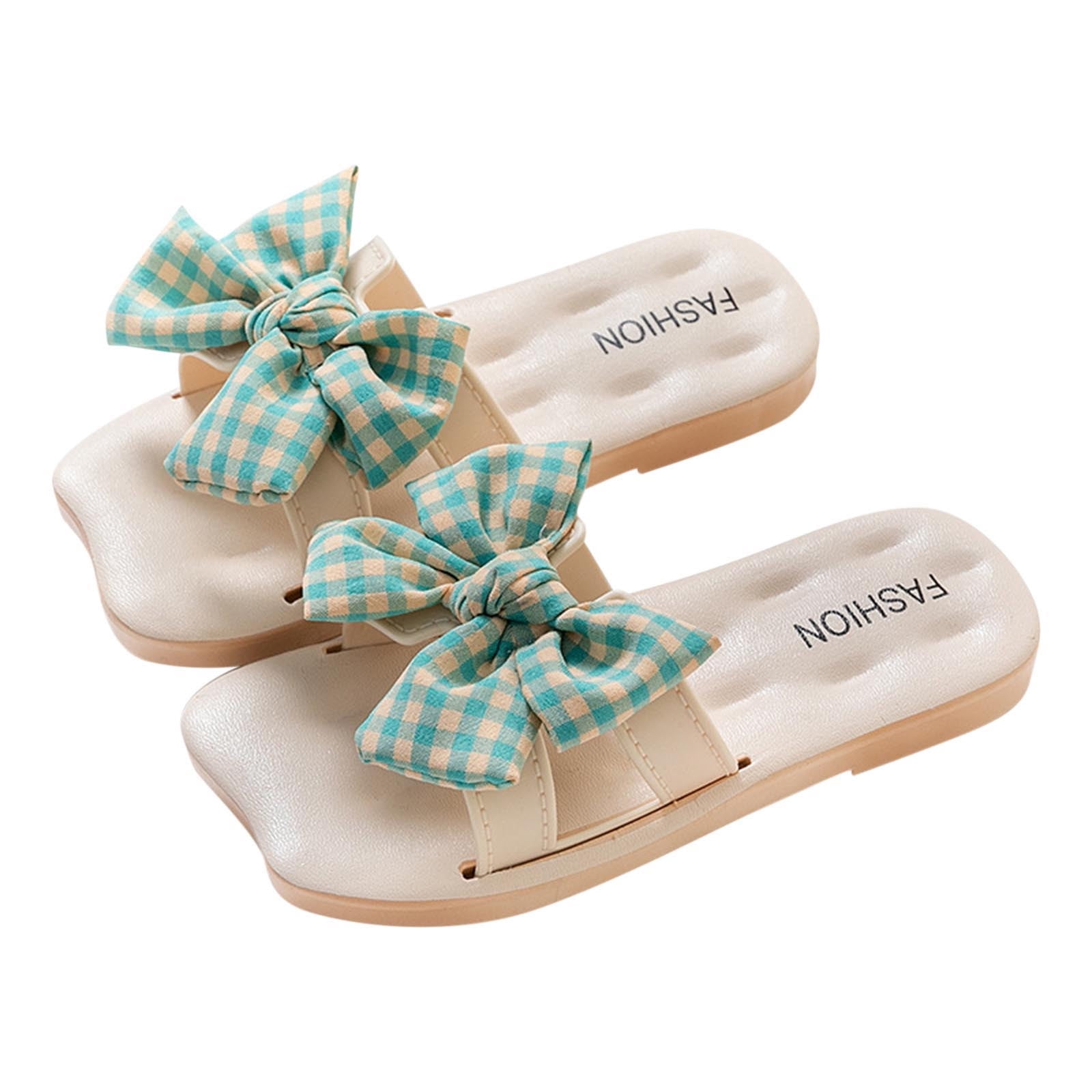 ZACPNCV Girl's Bow Open Toe Slip on Slippers PU Leather Slides Flat ...
