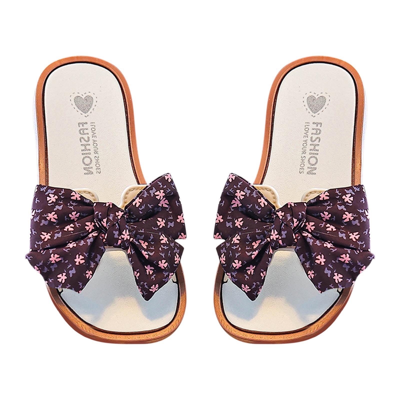 ZACPNCV Girl's Bow Open Toe Slip on Slippers Slides Flat Sandals Coffee ...