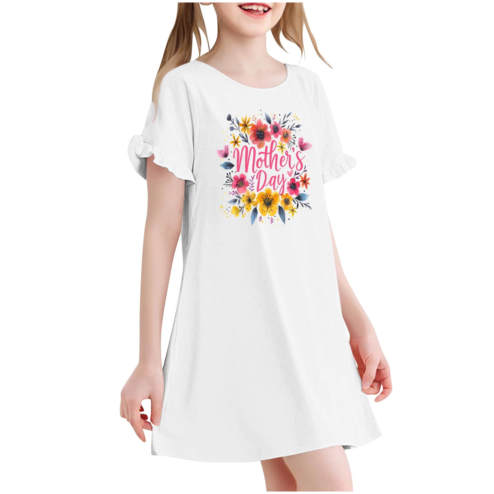 ZACPNCV Girl's Cotton Nightgowns Short Sleeve Princess Sleep Shirts ...