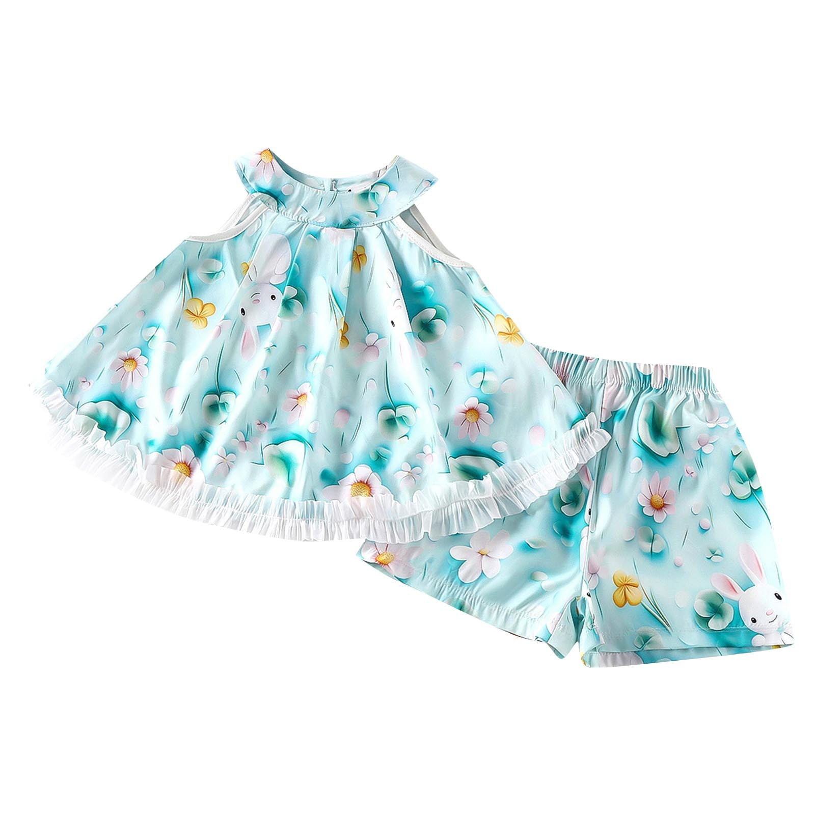 ZACPNCV Girl's Cute Ruffle Halter Top and Comfy Elastic Waist Short ...