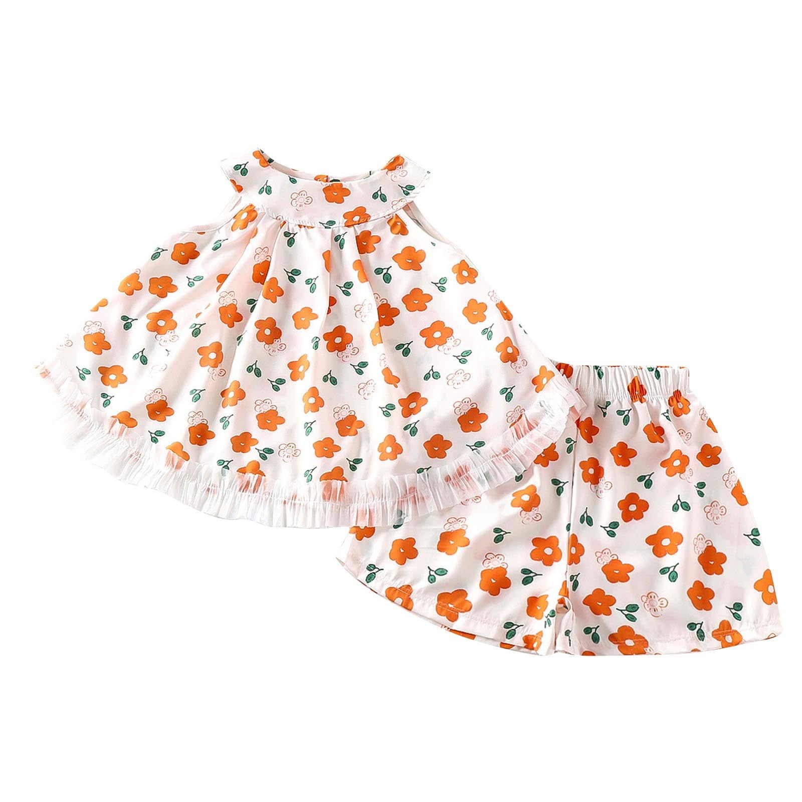 ZACPNCV Girl's Cute Ruffle Halter Top and Comfy Elastic Waist Short ...