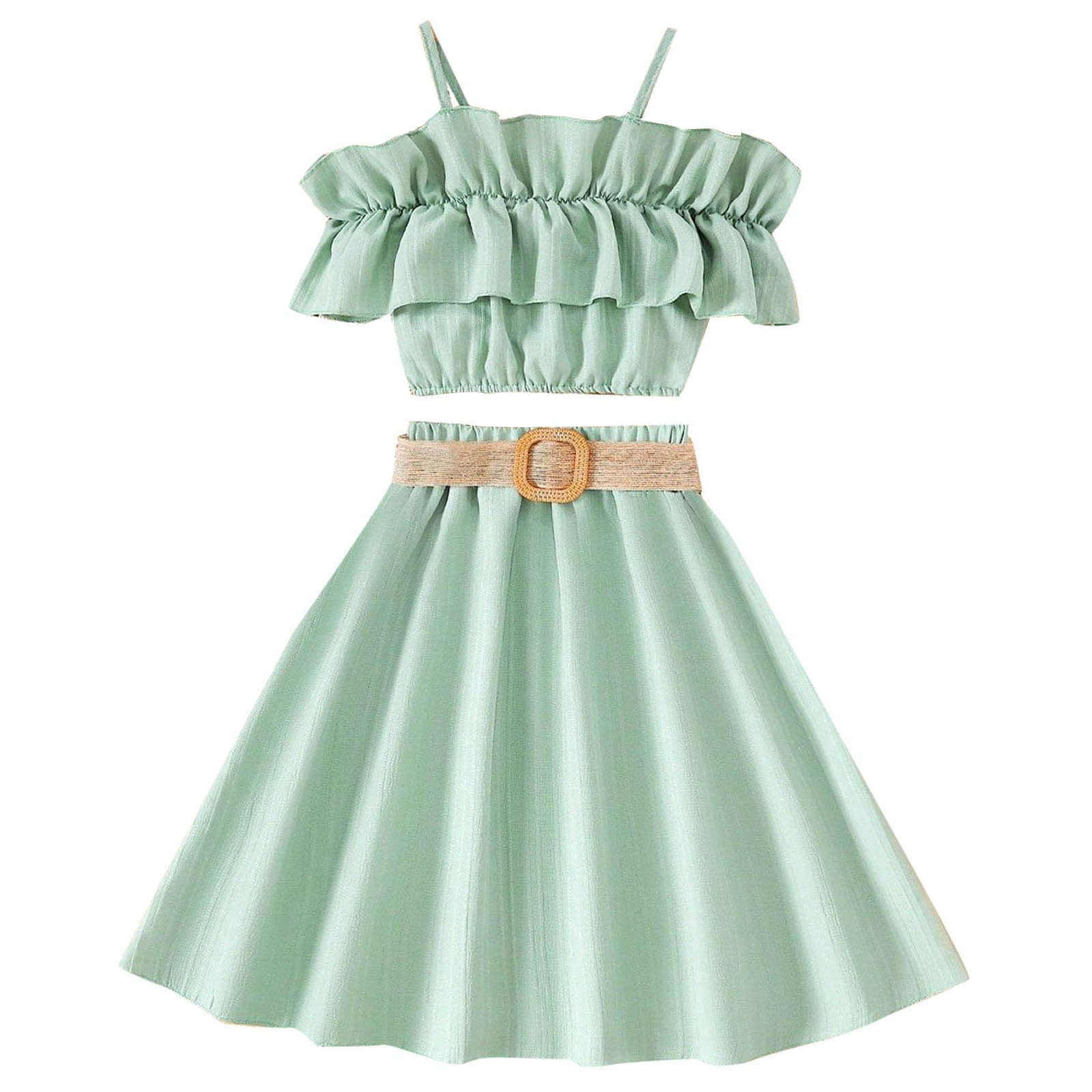 ZACPNCV Girl's Two Piece Summer Outfits Cold Shoulder Short Sleeve Crop ...