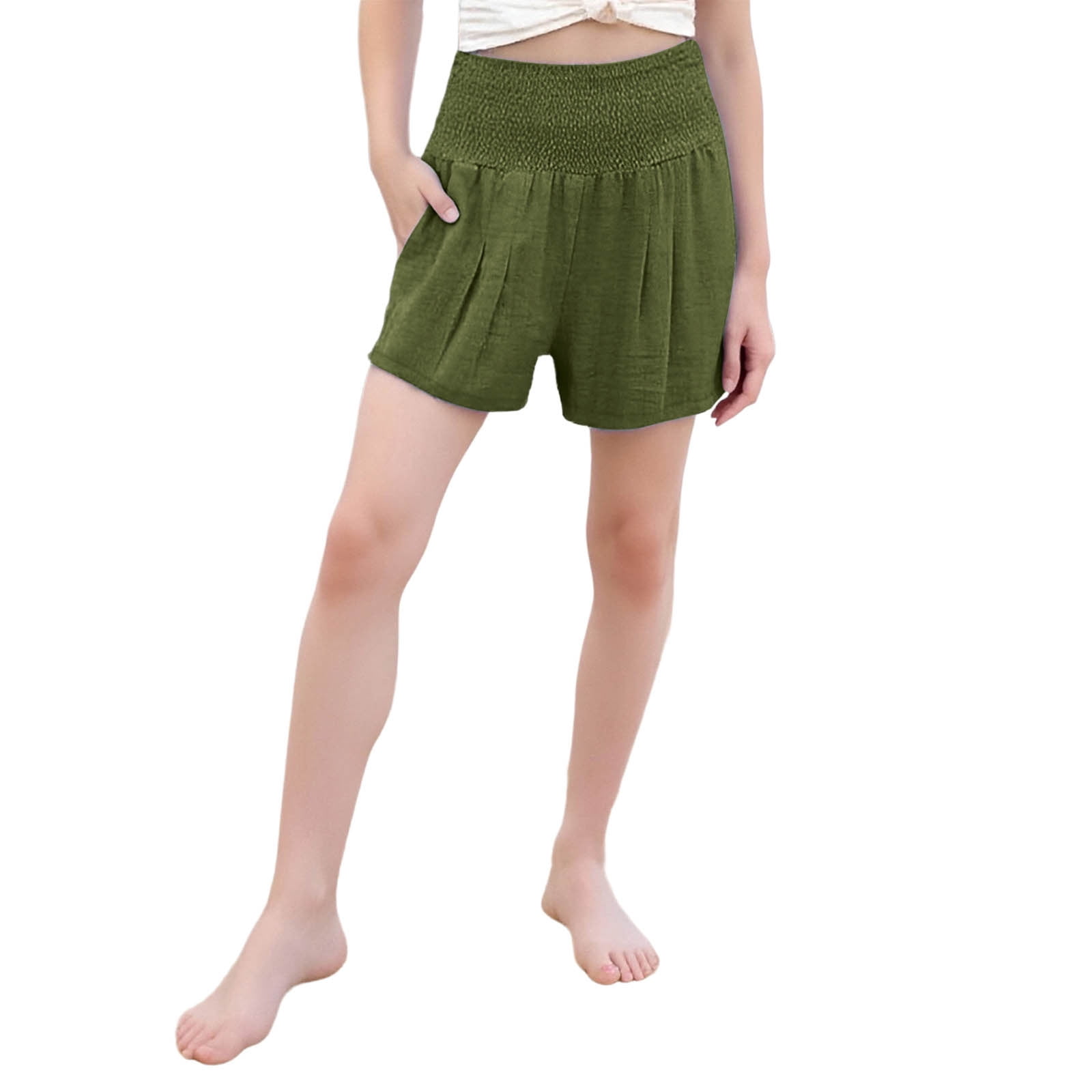 ZACPNCV Girls Casual Shorts Kids Summer Elastic Waist Cotton Linen ...