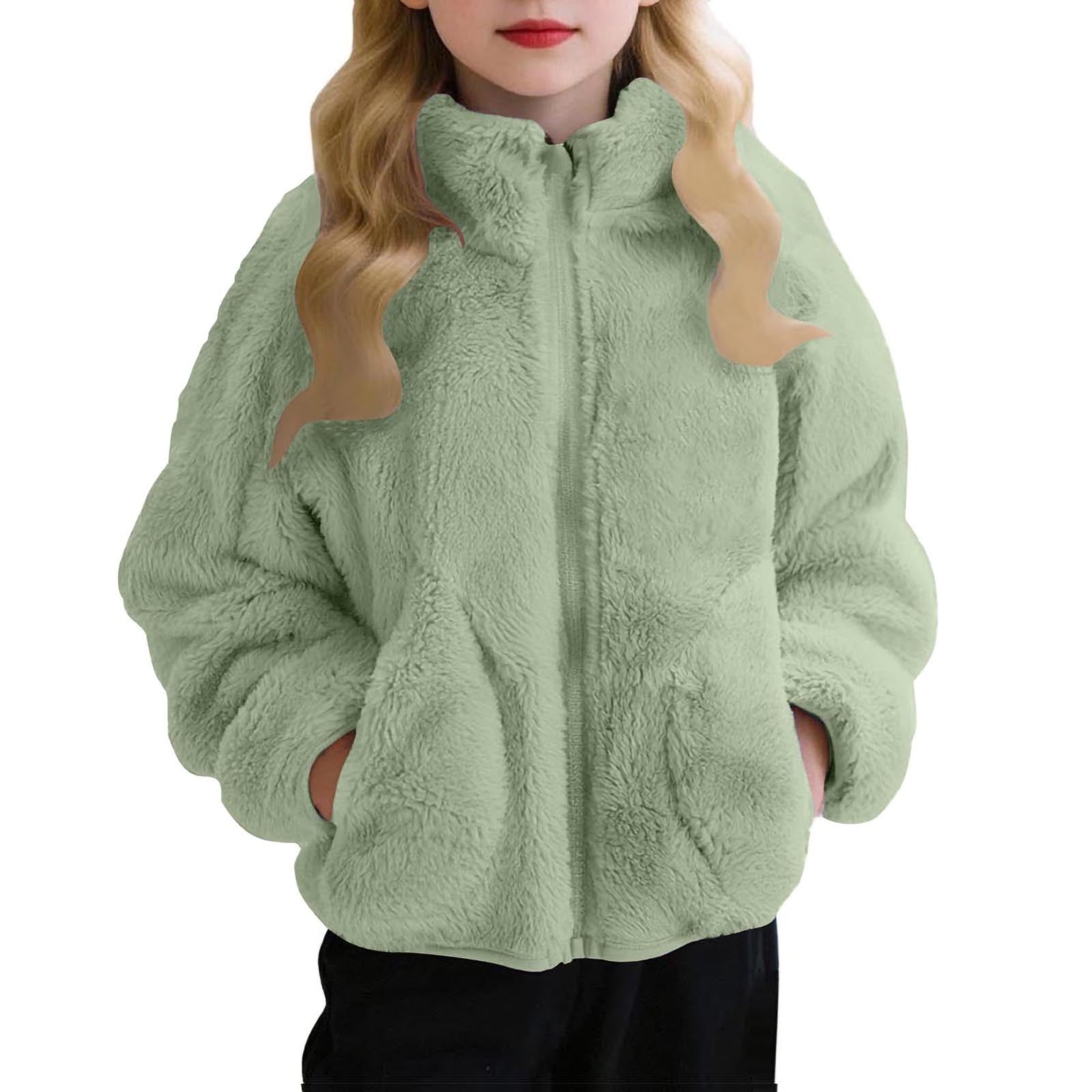 ZACPNCV Girls Fleece Jacket Kids Zip up Stand Collar Solid Sherpa Coat ...