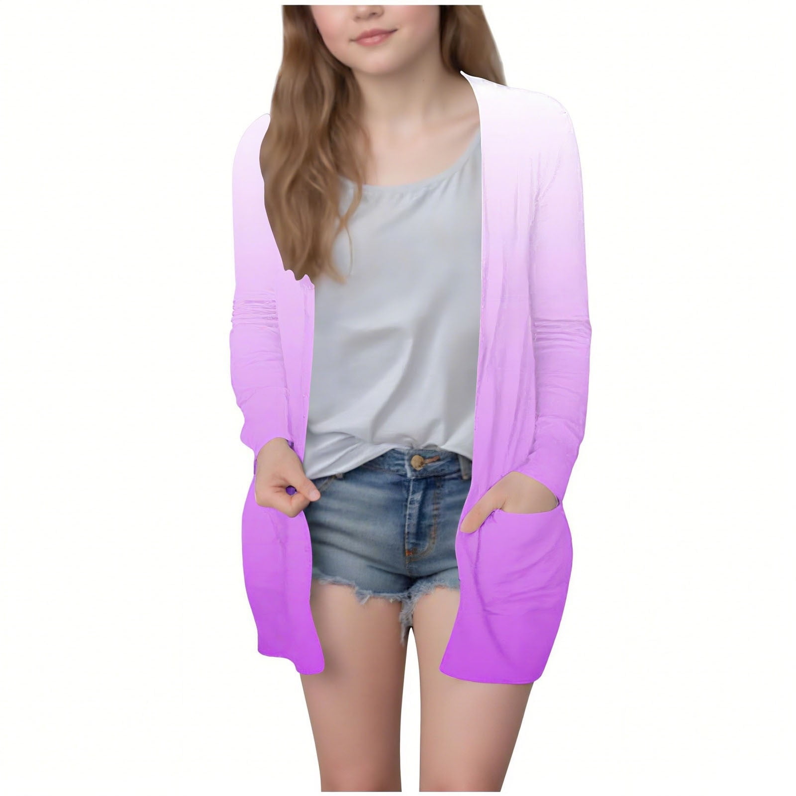 ZACPNCV Girls Long Sleeve Cardigan Sweaters Open Front Cable Knit ...