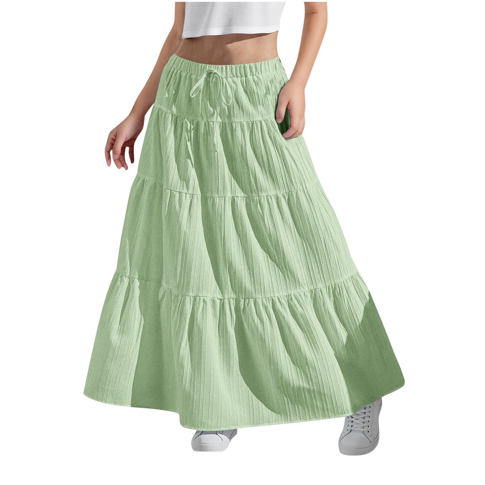 ZACPNCV Girls Maxi Skirt Boho Casual Tiered High Waist A Line Flowy ...