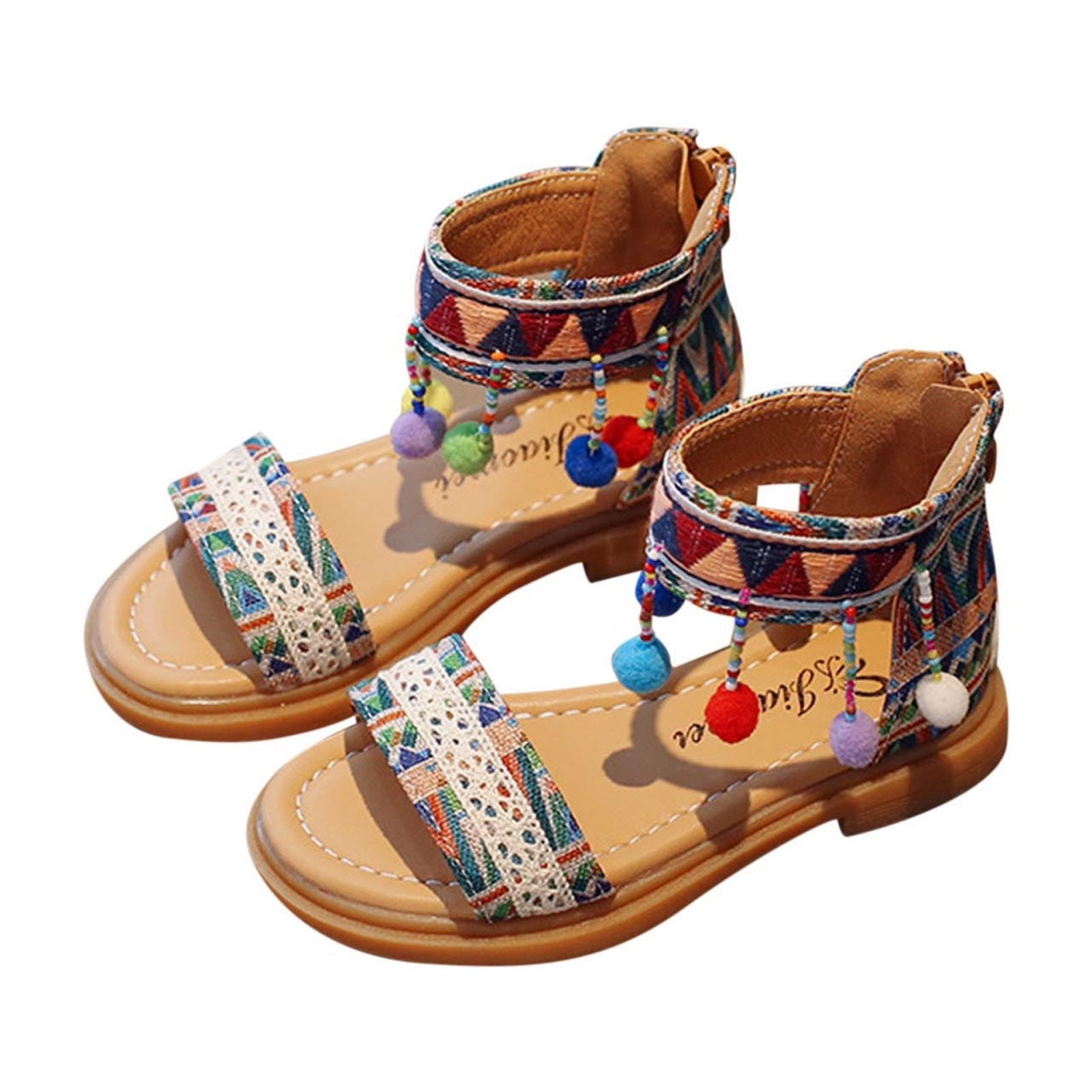 ZACPNCV Girls Sandals with Back Zipper Kids Open Toe Strappy Flat ...