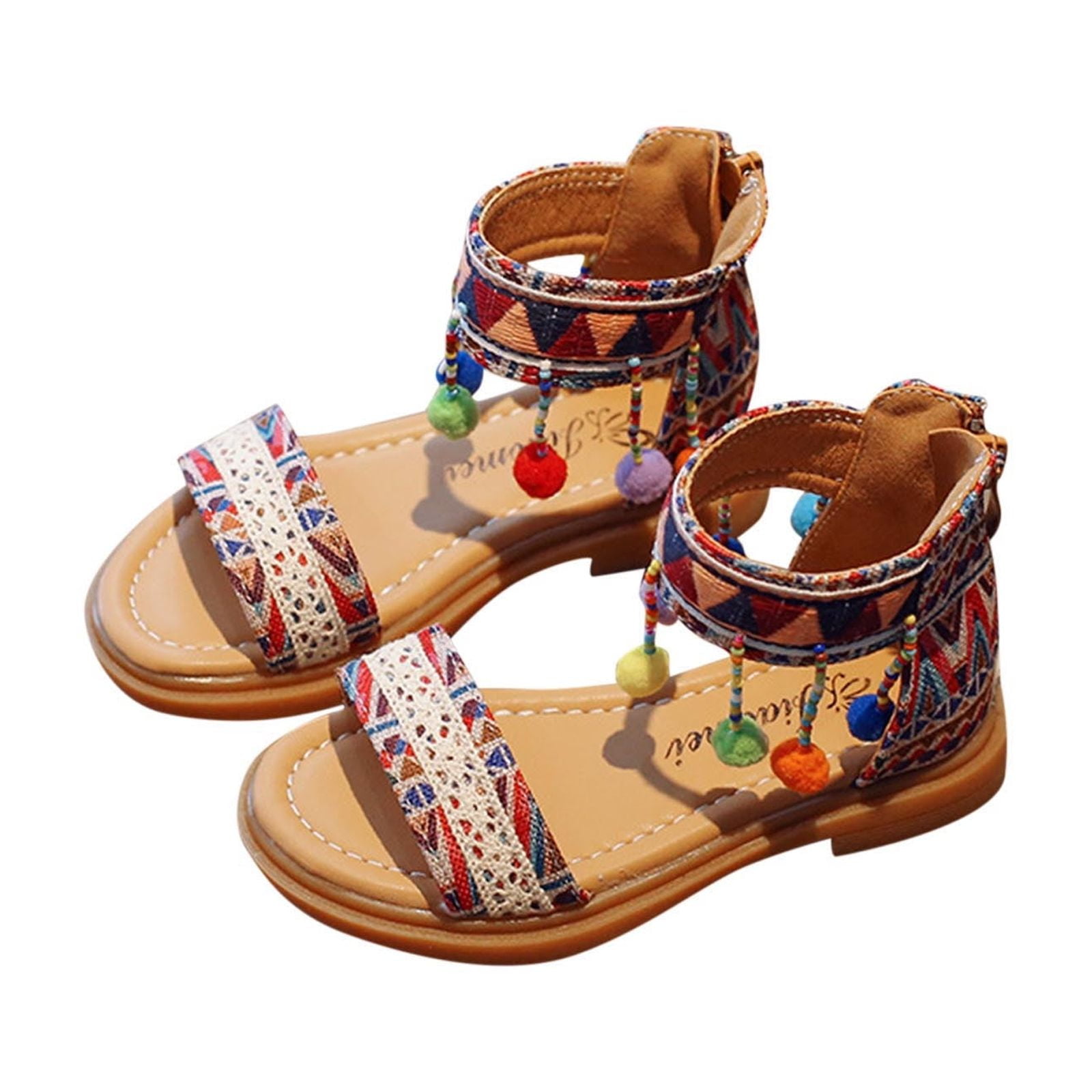 ZACPNCV Girls Sandals with Back Zipper Kids Open Toe Strappy Flat ...