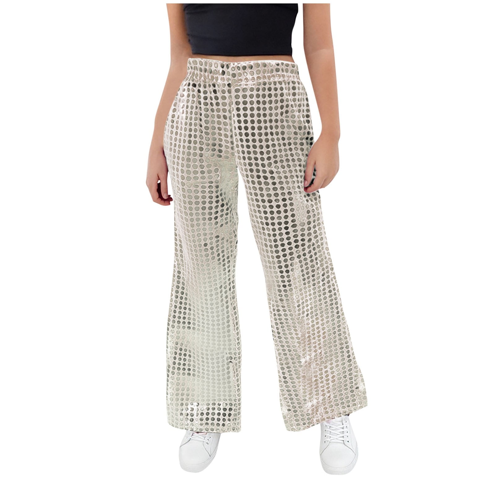 ZACPNCV Girls Shiny Metallic Cargo Pants, Sparkle Jogger Pants for ...