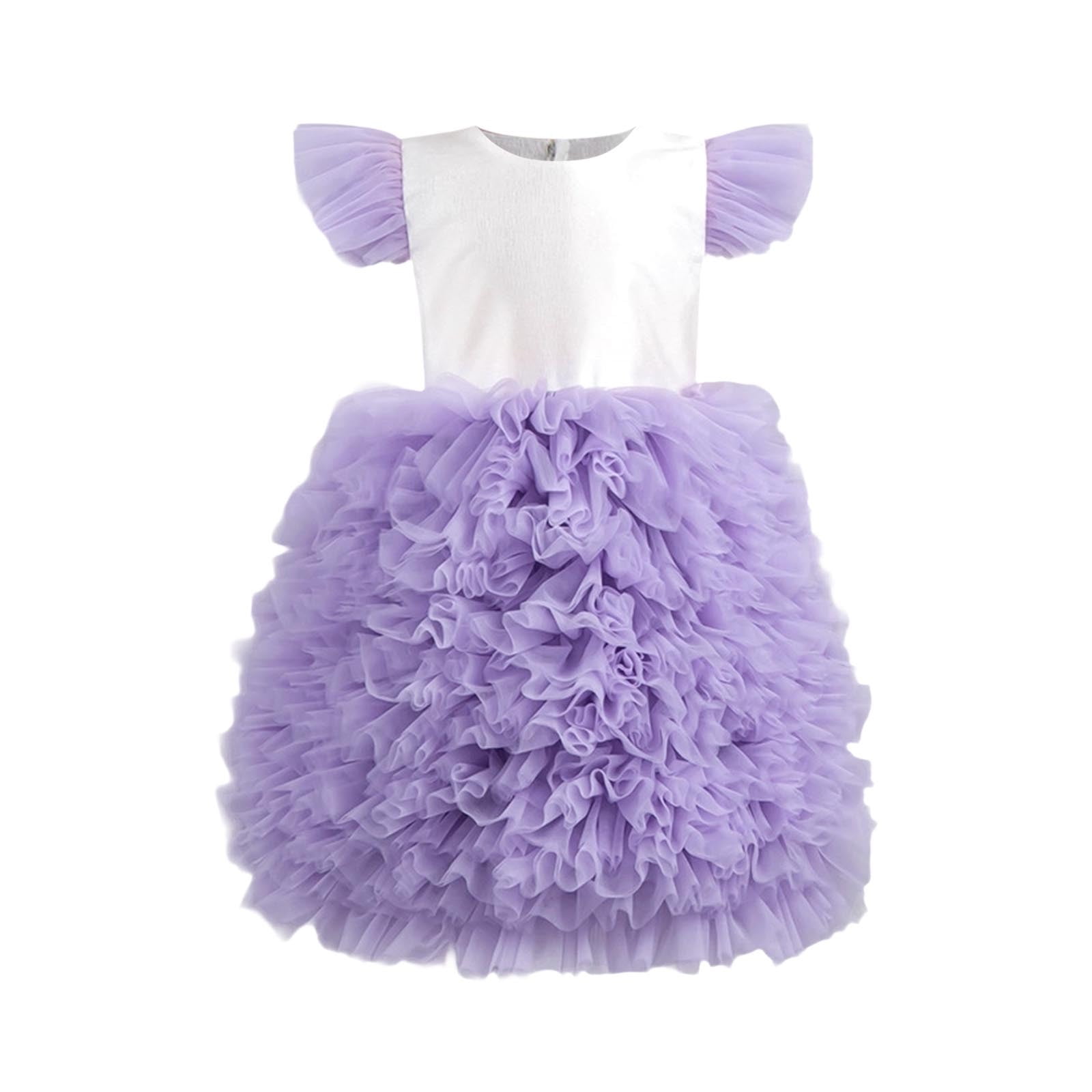 ZACPNCV Girls Tutu Dress Irregular Tulle Flutter Sleeve A-Line Princess Gown Flower Girl ...