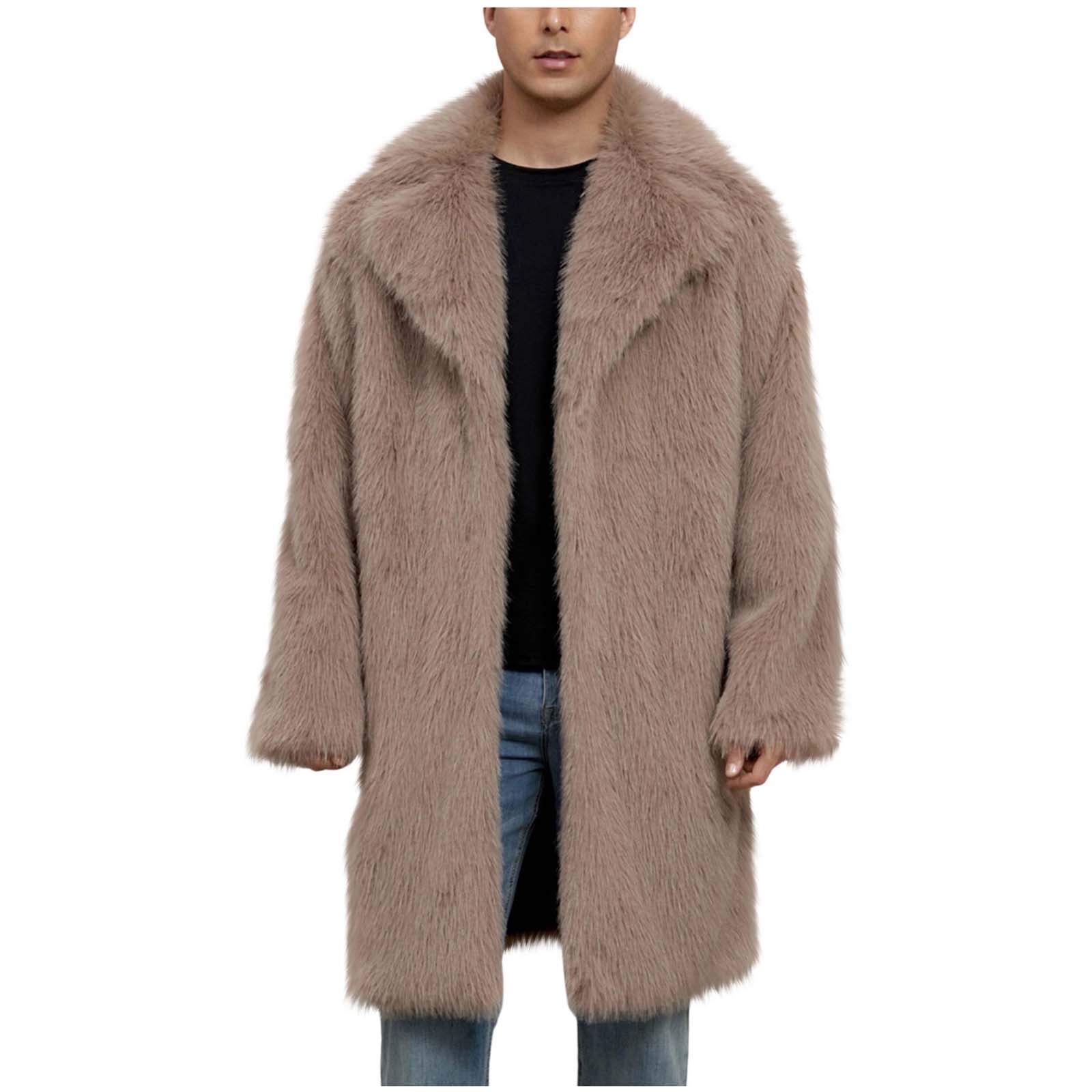 ZACPNCV Mens Long Faux Fur Coat Furry Jacket Lapel Collar Shaggy ...