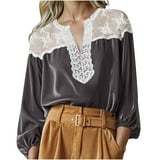 ZACPNCV Ribbed Velvet Blouse for Women Long Sleeve Solid Color V Neck ...