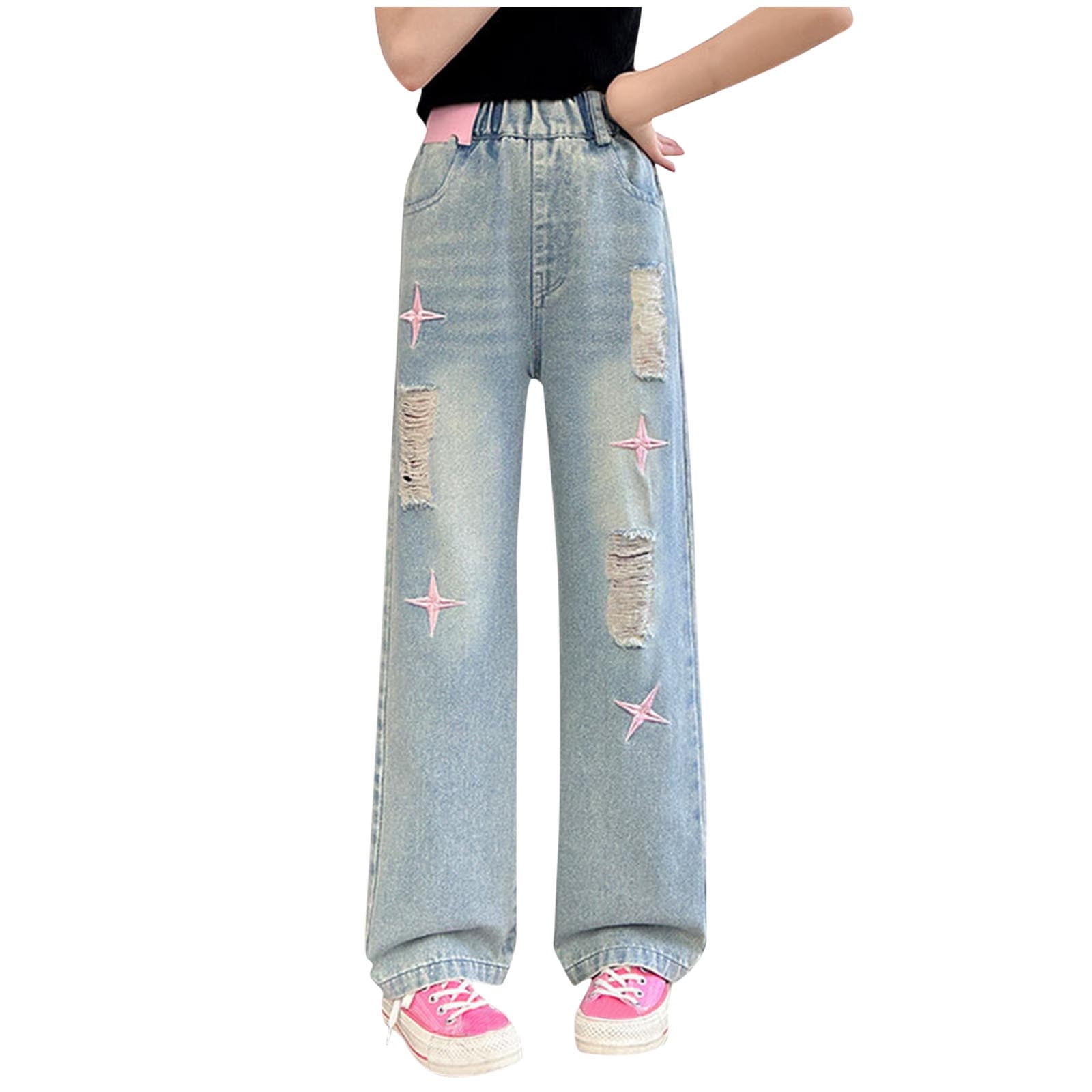 ZACPNCV Teen Youth Casual Wide Leg Jean Pants for Girls Put On Denim ...