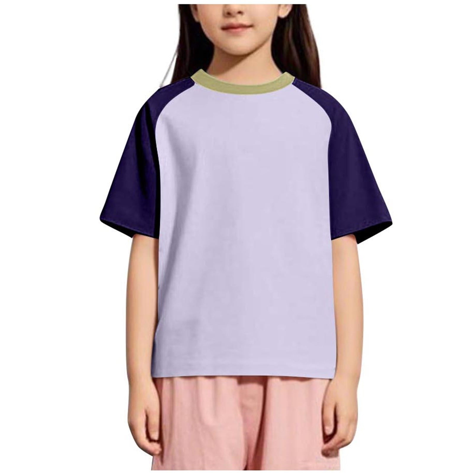 ZACPNCV Toddler Girls Short Sleeve Crew Neck Color Block Tees Purple 14 ...