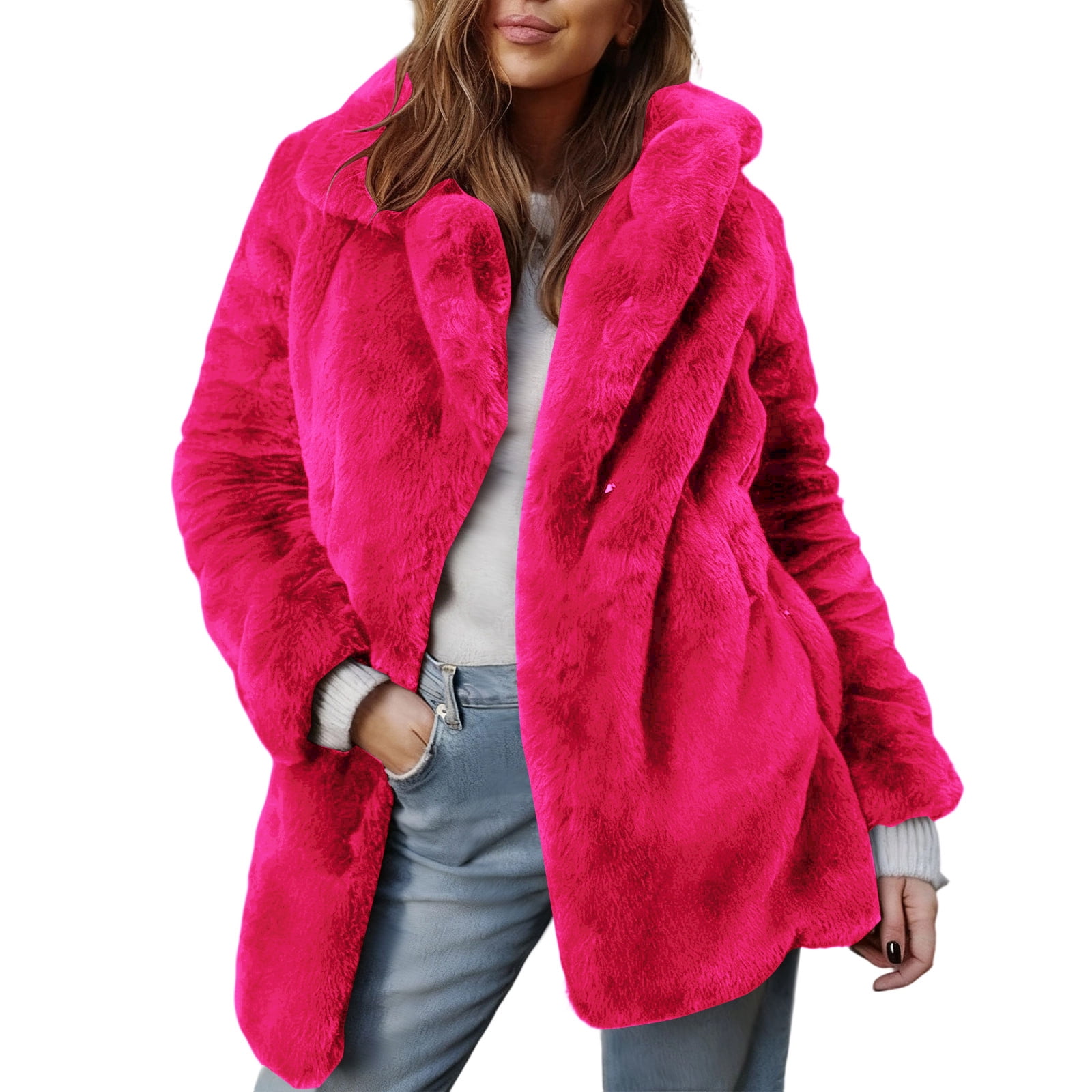 ZACPNCV Womens Faux Fur Coats Warm Mid Long Furry Jackets Long Sleeve ...