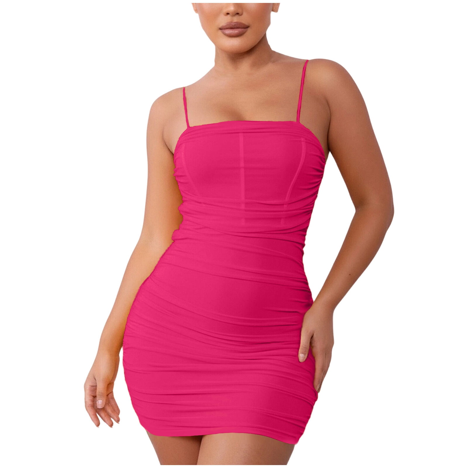 ZACPNCV Womens Mesh Panel Bodycon Dress Spaghetti Strap Round Neck ...