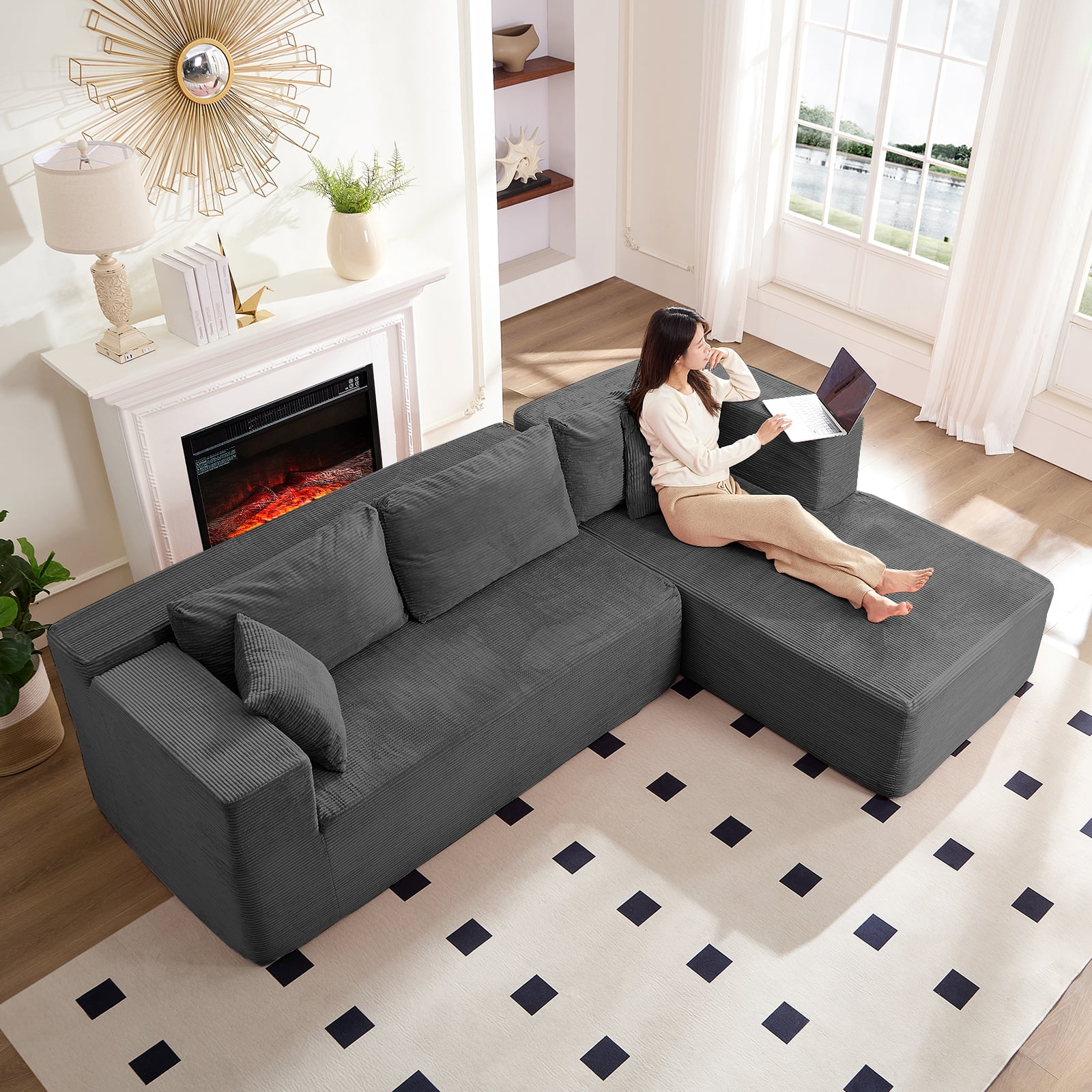 ZAFLY 106" Cloud Sectional Couch with Chaise, No Assembly Required L ...