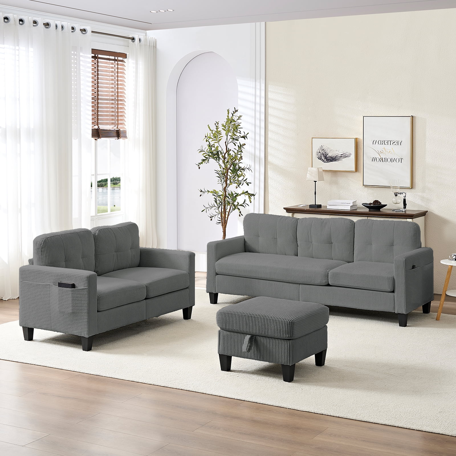 ZAFLY 2 Piece Sectional Sofa Sets, Living Room Furniture Set, Couch and ...