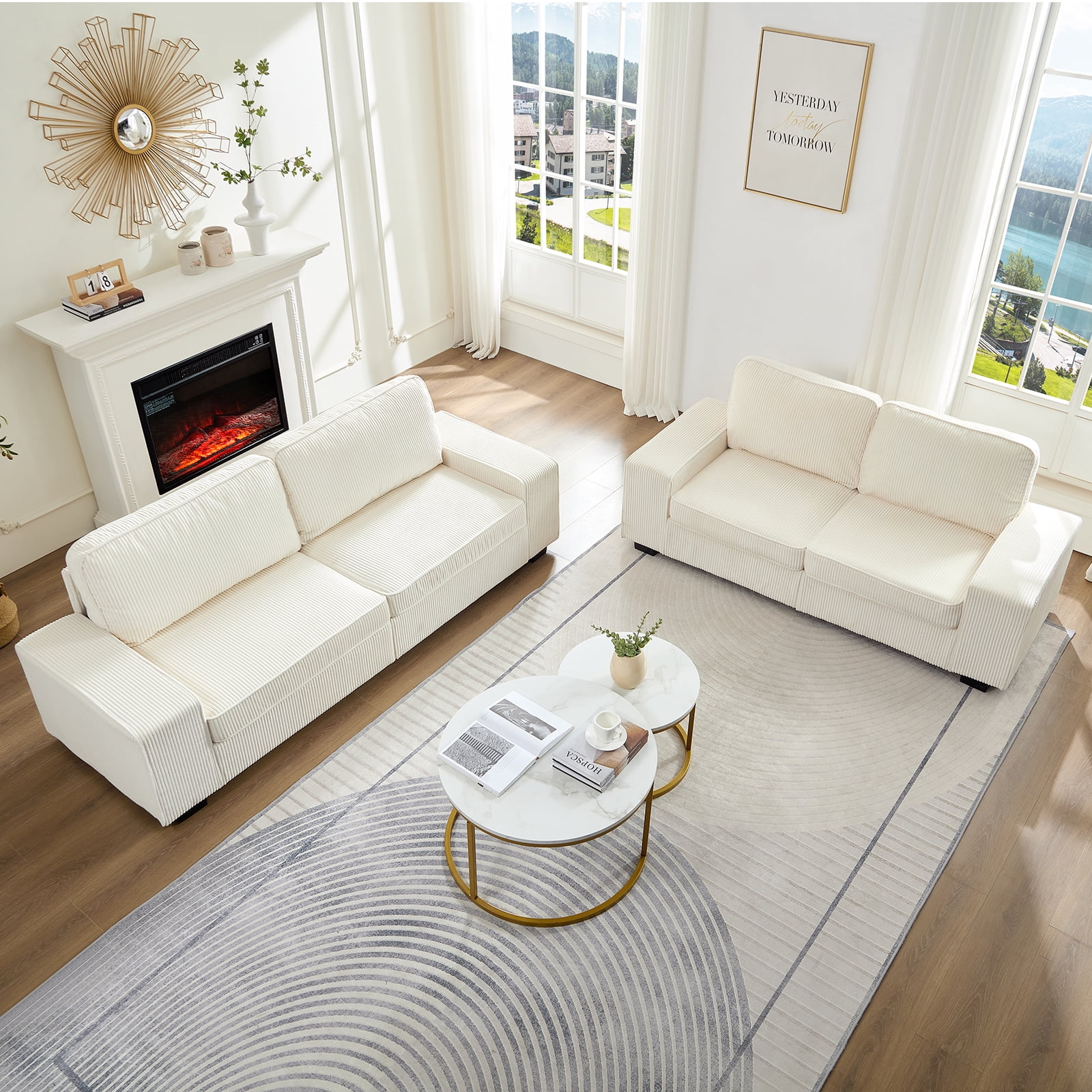 ZAFLY 2 Pieces Living Room Furniture Sets, Couch and Loveseat Set ...