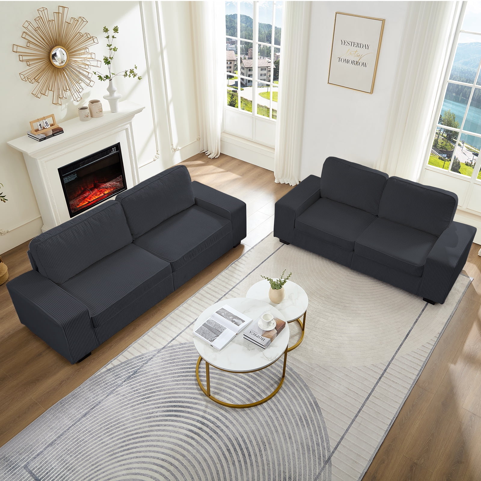 ZAFLY 2 Pieces Living Room Furniture Sets, Couch and Loveseat Set ...