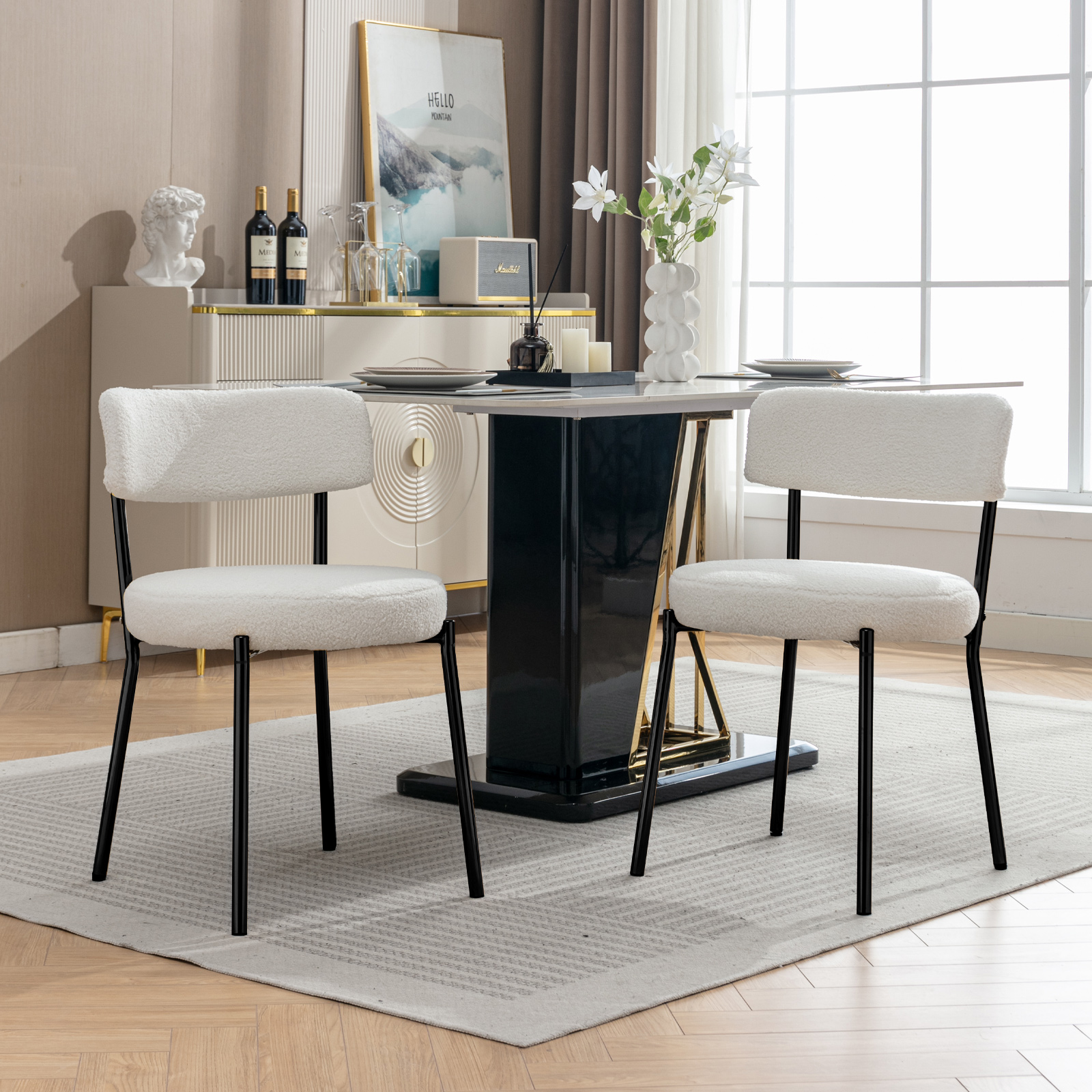 ZAFLY 20”Counter Height Bar Stools, Teddy Fleece Velvet Dinning Chair ...