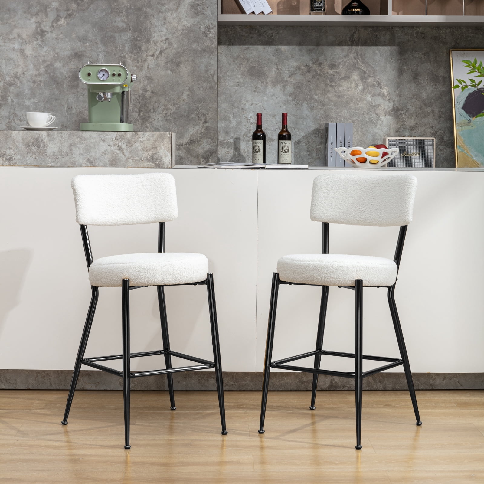 ZAFLY 24”Counter Height Bar Stools, Teddy Fleece Velvet Dinning Chair ...