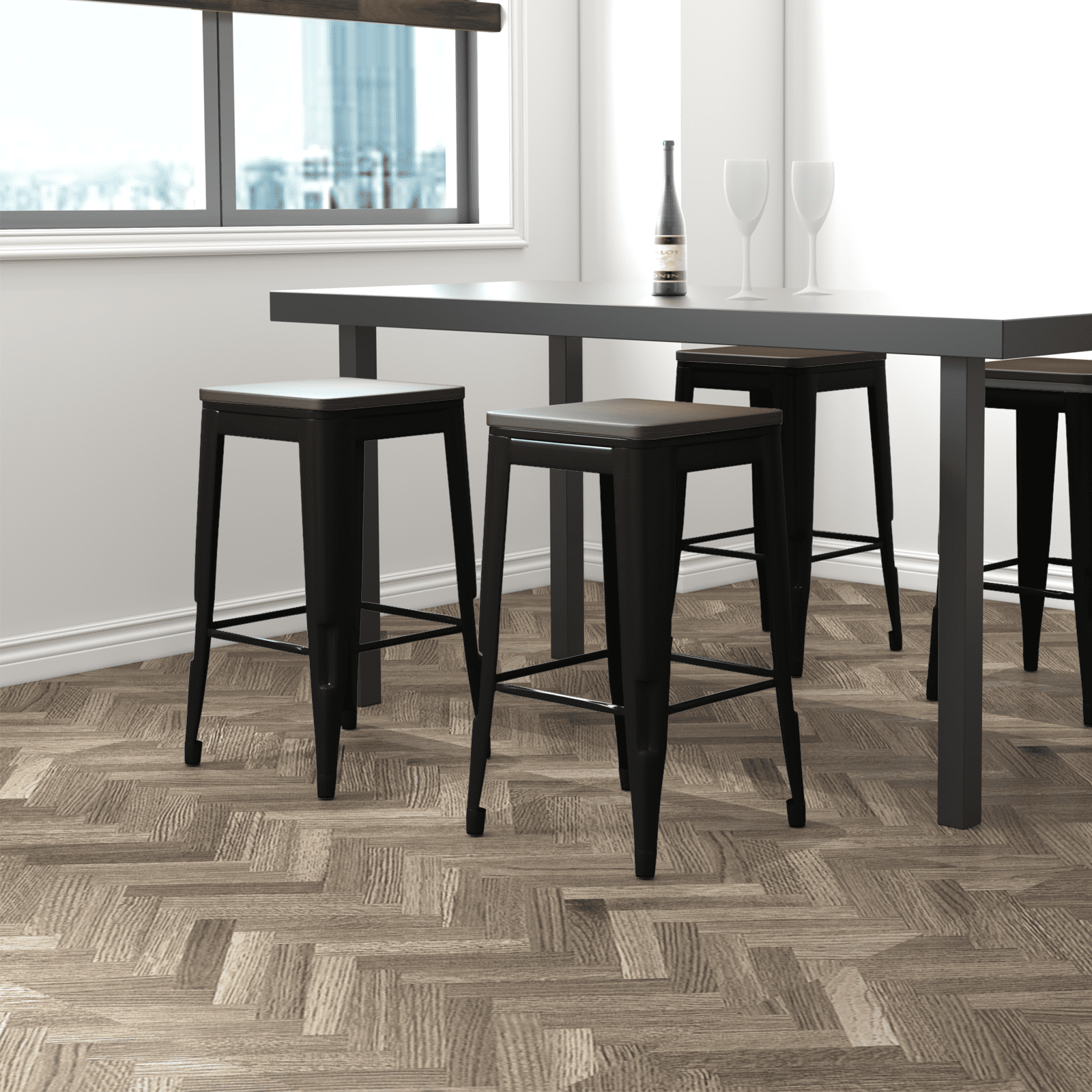 ZAFLY 26" Metal Bar Stools Set of 4, Industrial Backless Counter Height ...