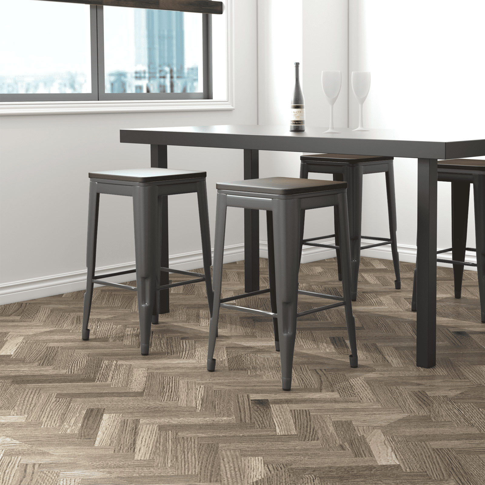 ZAFLY 26" Metal Bar Stools Set of 4, Industrial Backless Counter Height ...