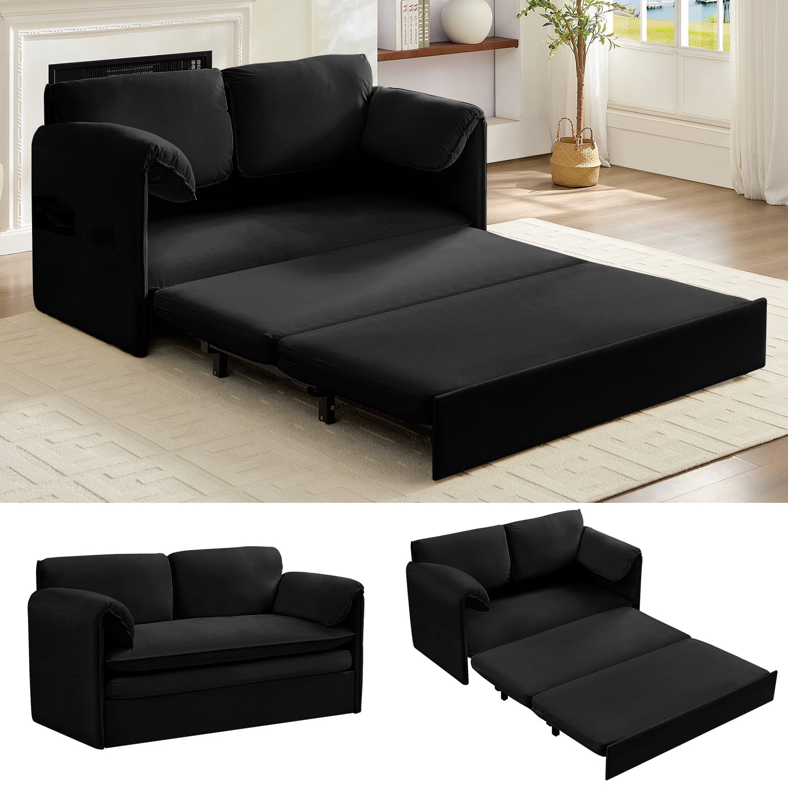 ZAFLY 3-in-1 Pull Out Sofa Bed, Queen Size Convertible Sleeper Loveseat ...