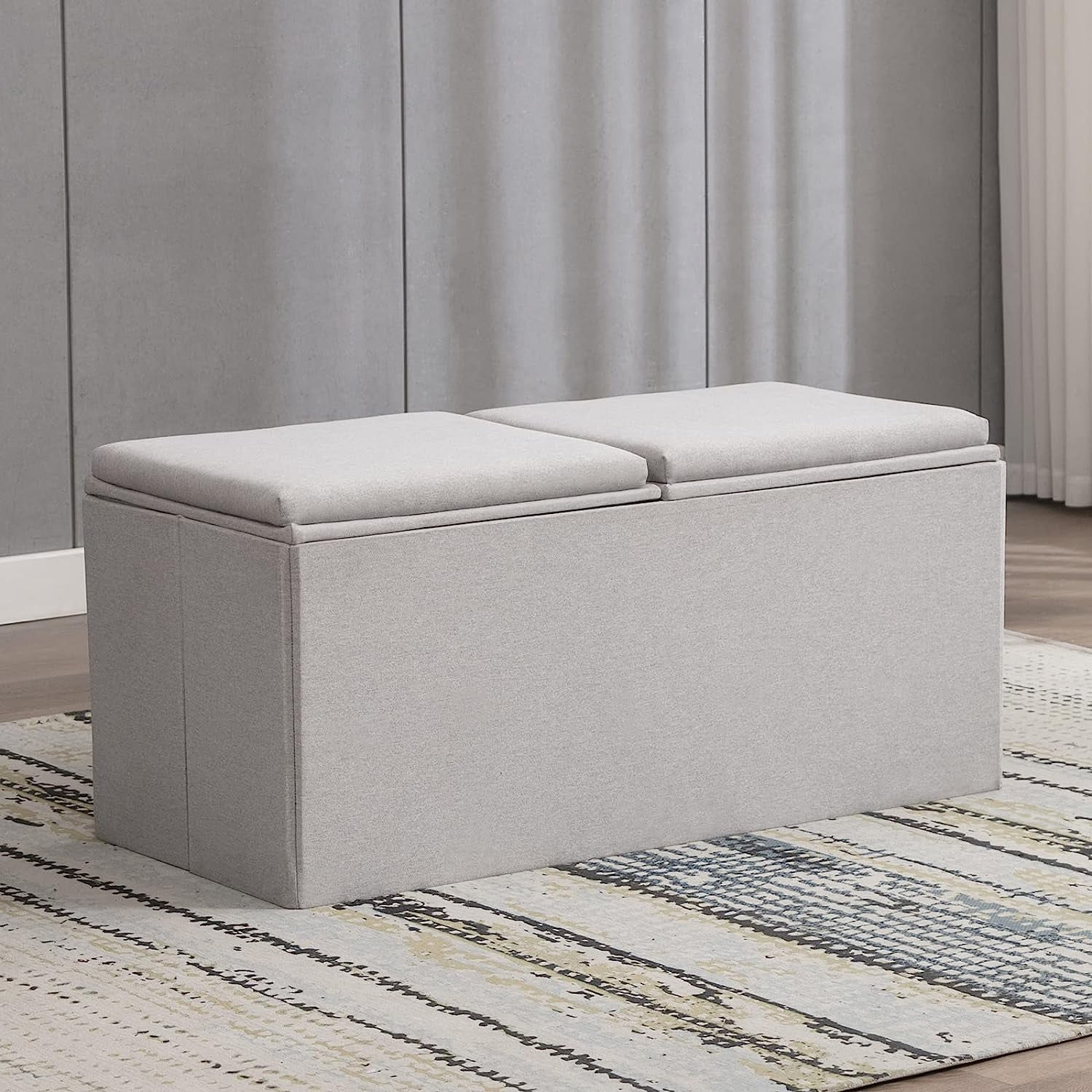 ZAFLY 30" Upholstered Storage Ottoman, Linen Fabric Storage Boxes ...
