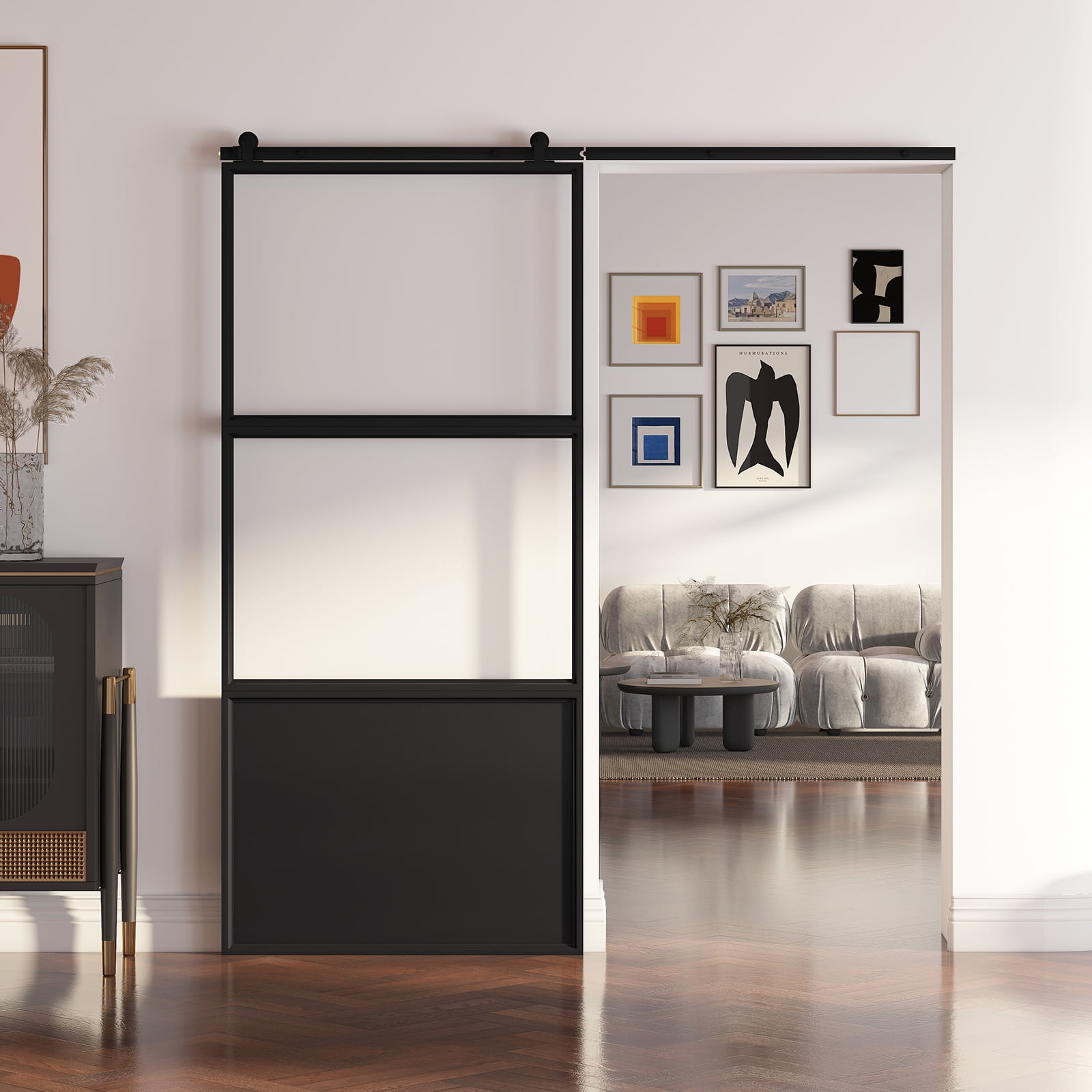 ZAFLY 38" x 84" Minimalist Style Metal Barn Door, Track Sliding Door ...