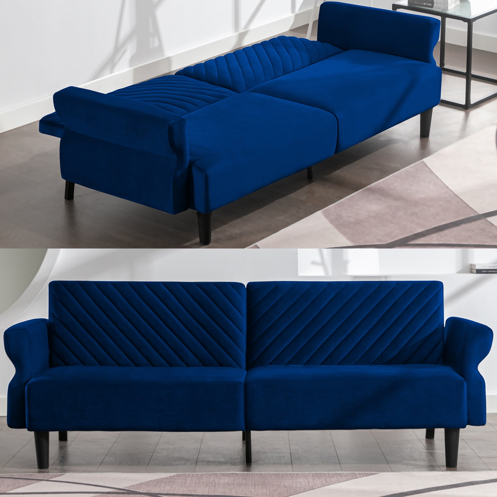 ZAFLY 78" Velvet Futon Sofa Bed, Convertible Sleeper Sofa Loveseat for ...