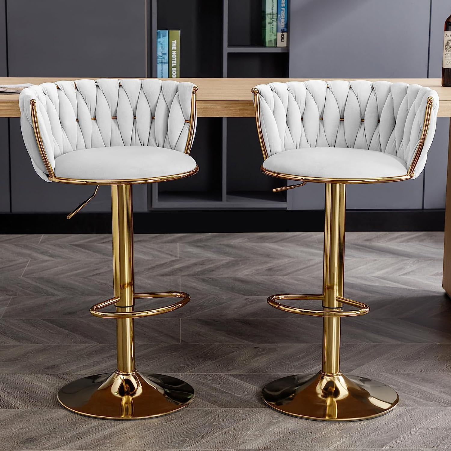 ZAFLY Adjustable Barstools, 360 Degree Swivel Bar Stool with Back at Counter Height Set of 2 ...