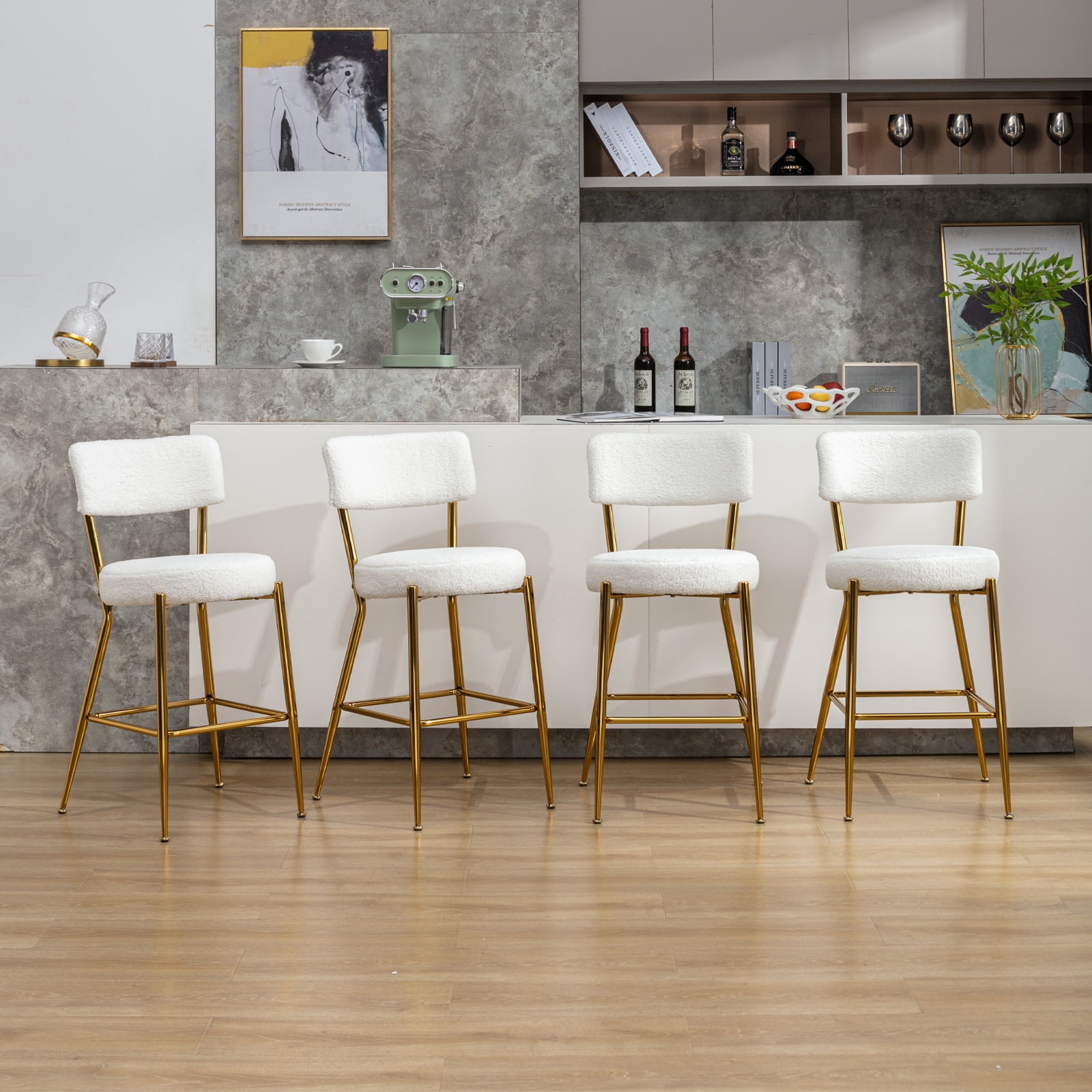 ZAFLY Velvet Gold Bar Stools, Adjustable Height & 360° Swivel, Set of 4, Non-Slip Base, Light ...