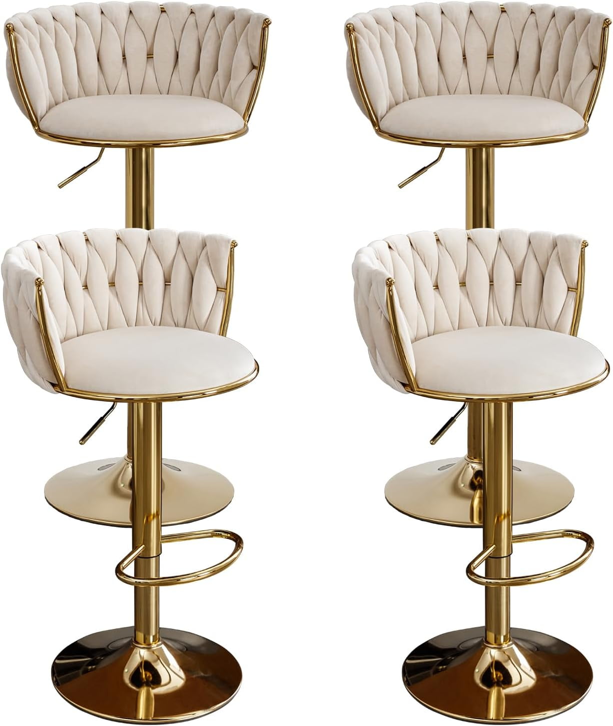 ZAFLY Adjustable Barstools Set of 4, 360 Degree Swivel, Non-Slip Base for Pub/Kitchen (Beige ...