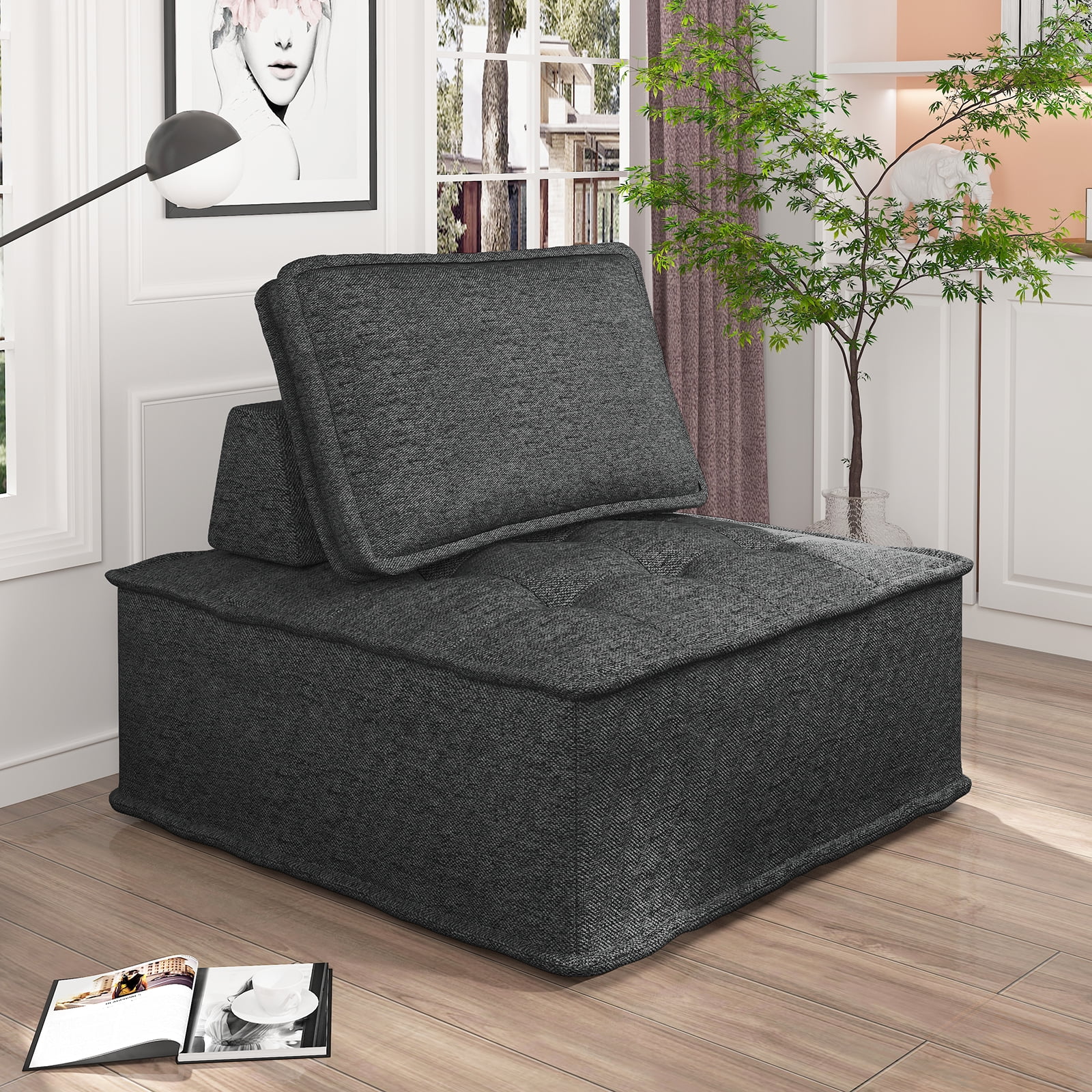 ZAFLY Single Seat Sofa, Armless Floor Sofa with Movable Back Cushion ...