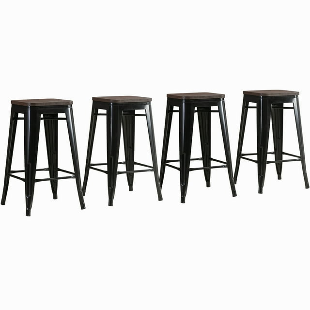ZAFLY Backless Bar Stool with Wood Seat, Industrial Style Counter ...